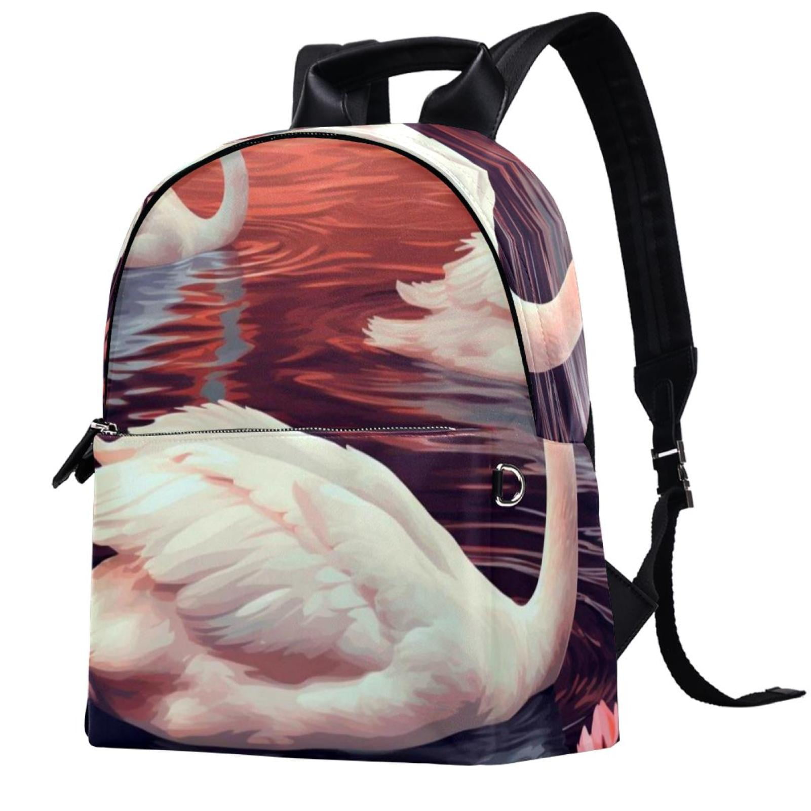 Swan Leather Laptop Backpack Travel Gym Backpack, Large Capacity ...