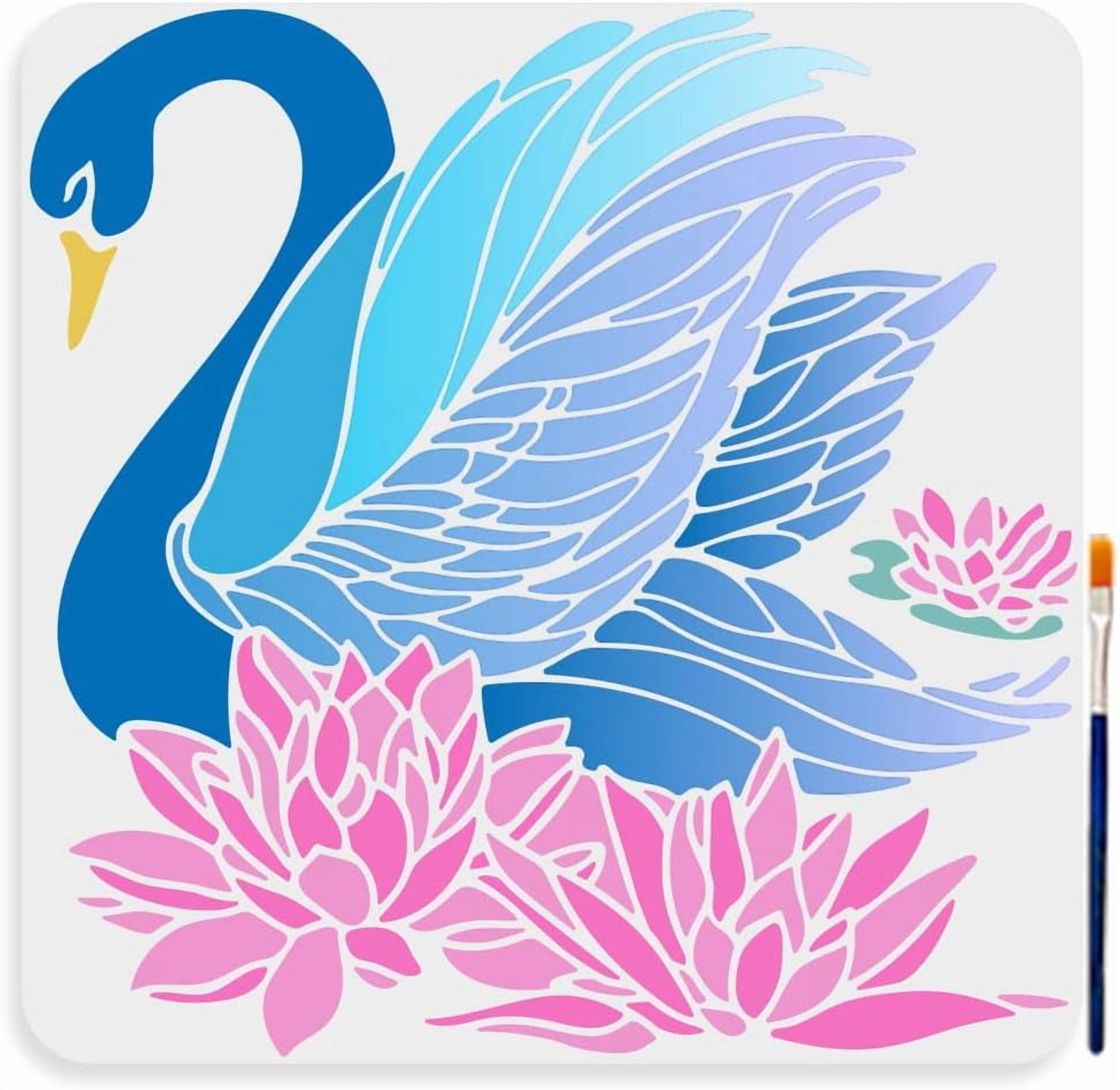 Swan Lotus Flower Stencils 11.8×11.8inch Large Swan Stencils with Paint ...