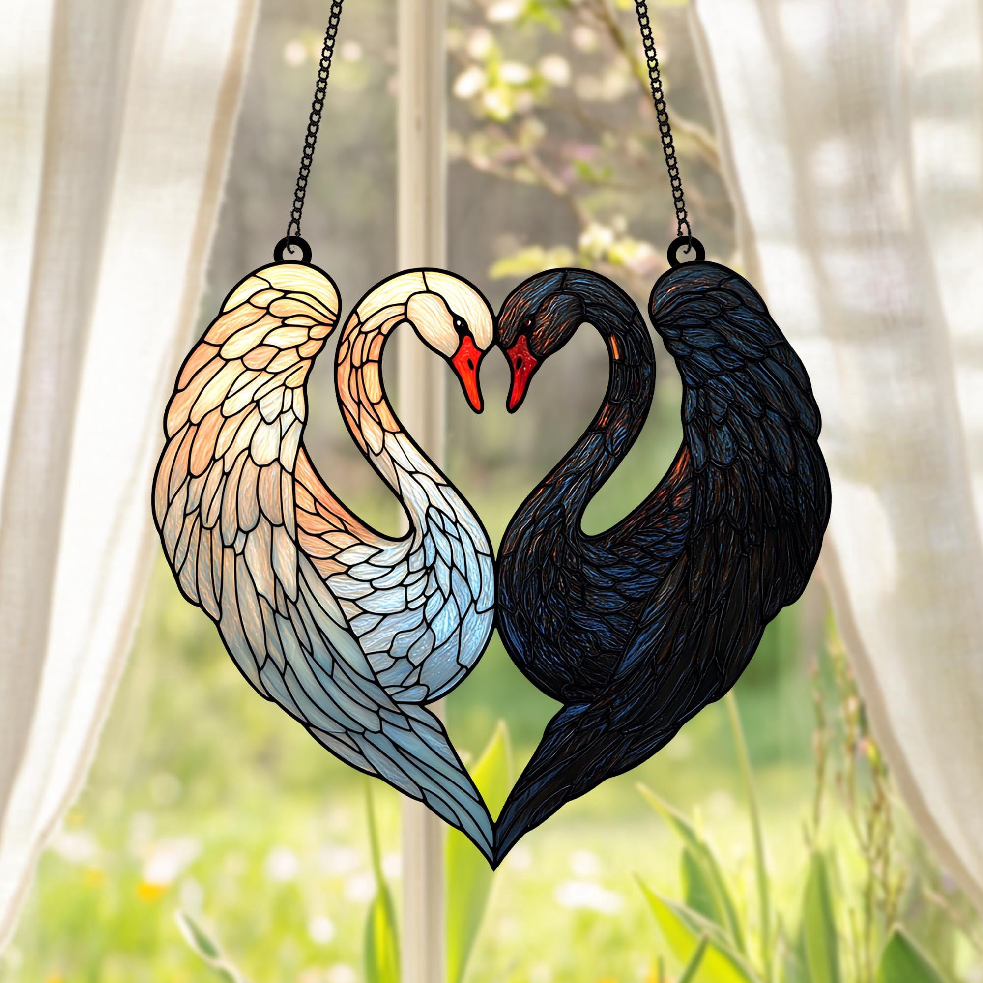Swan Love Birds Faux Wavy Acrylic Suncatcher, Wavy Acrylic Bird Window ...