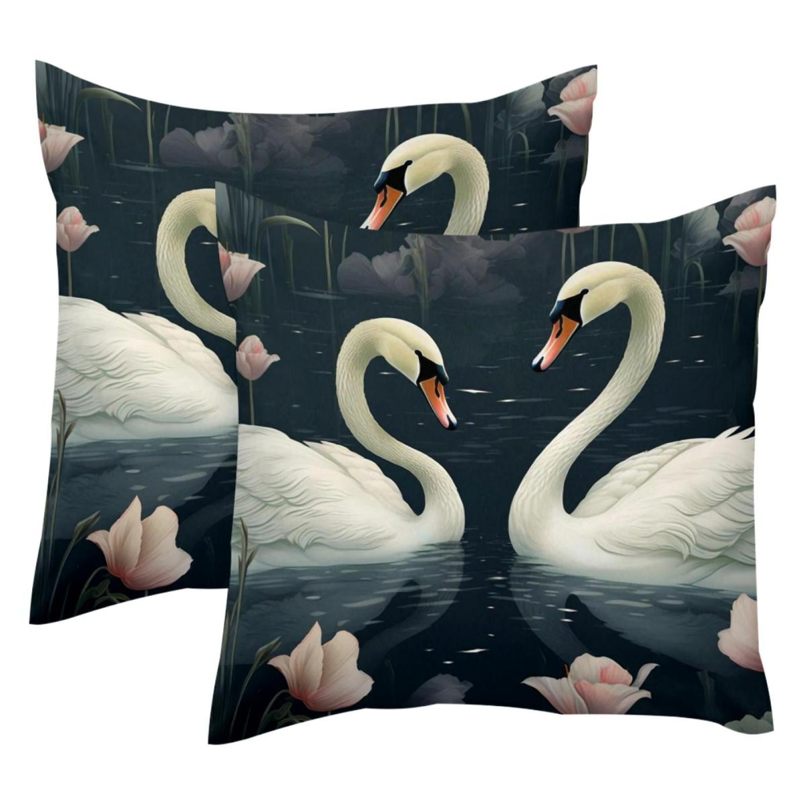 Swan Luxurious Velvet Throw Pillow Inserts 2PCS Chair Pillow Covers Bed ...