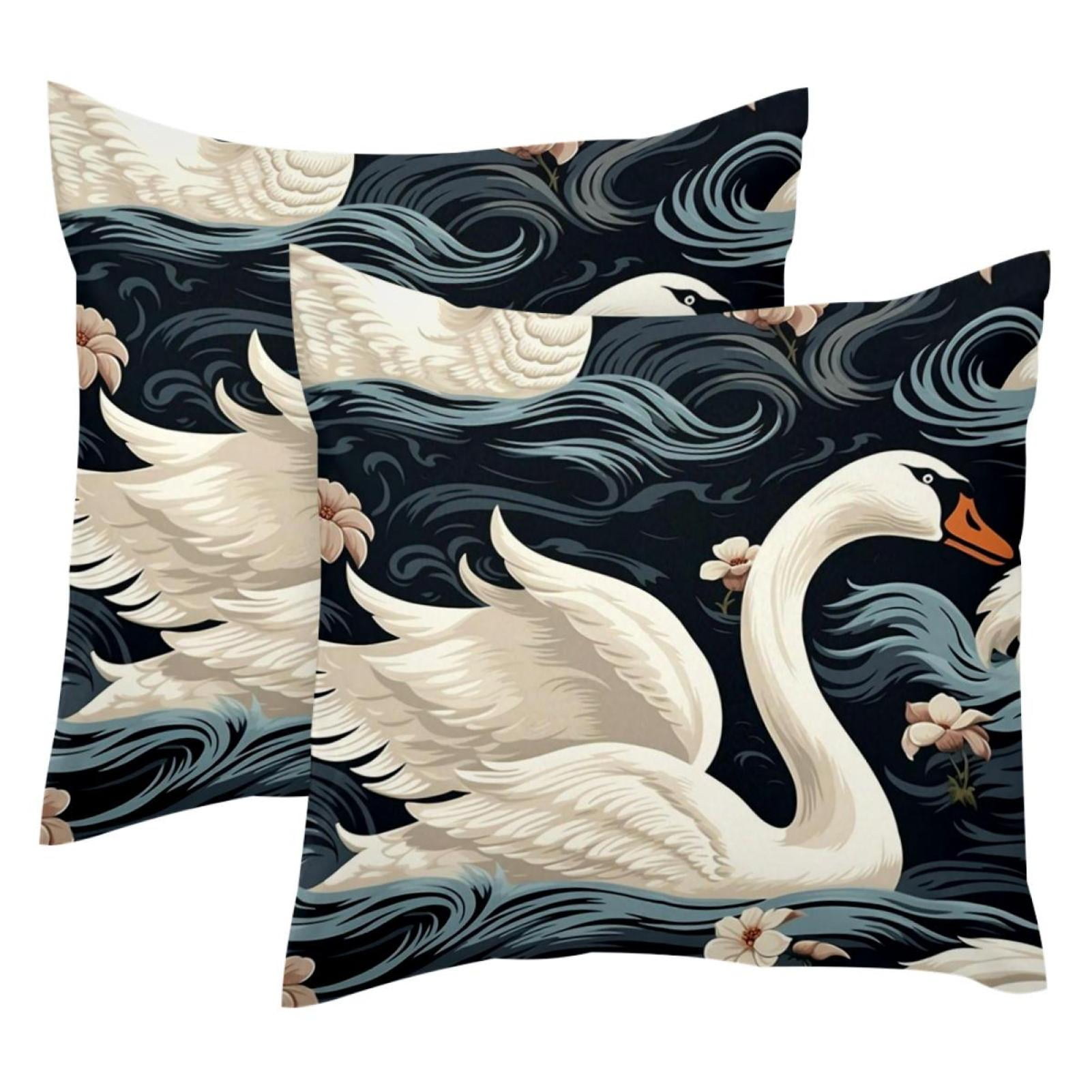 Swan Luxurious Velvet Throw Pillow Inserts 2PCS Chair Pillow Covers Bed ...