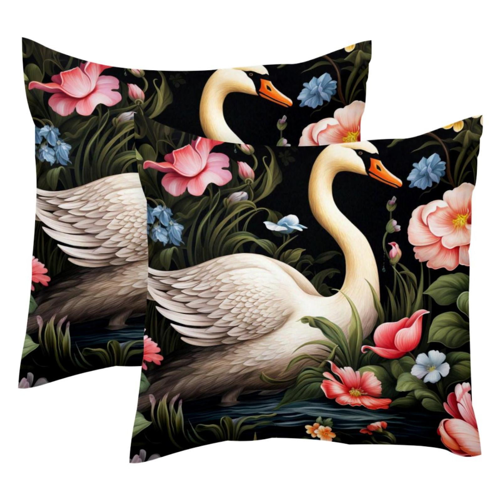 Swan Luxurious Velvet Throw Pillow Inserts 2PCS Chair Pillow Covers Bed ...