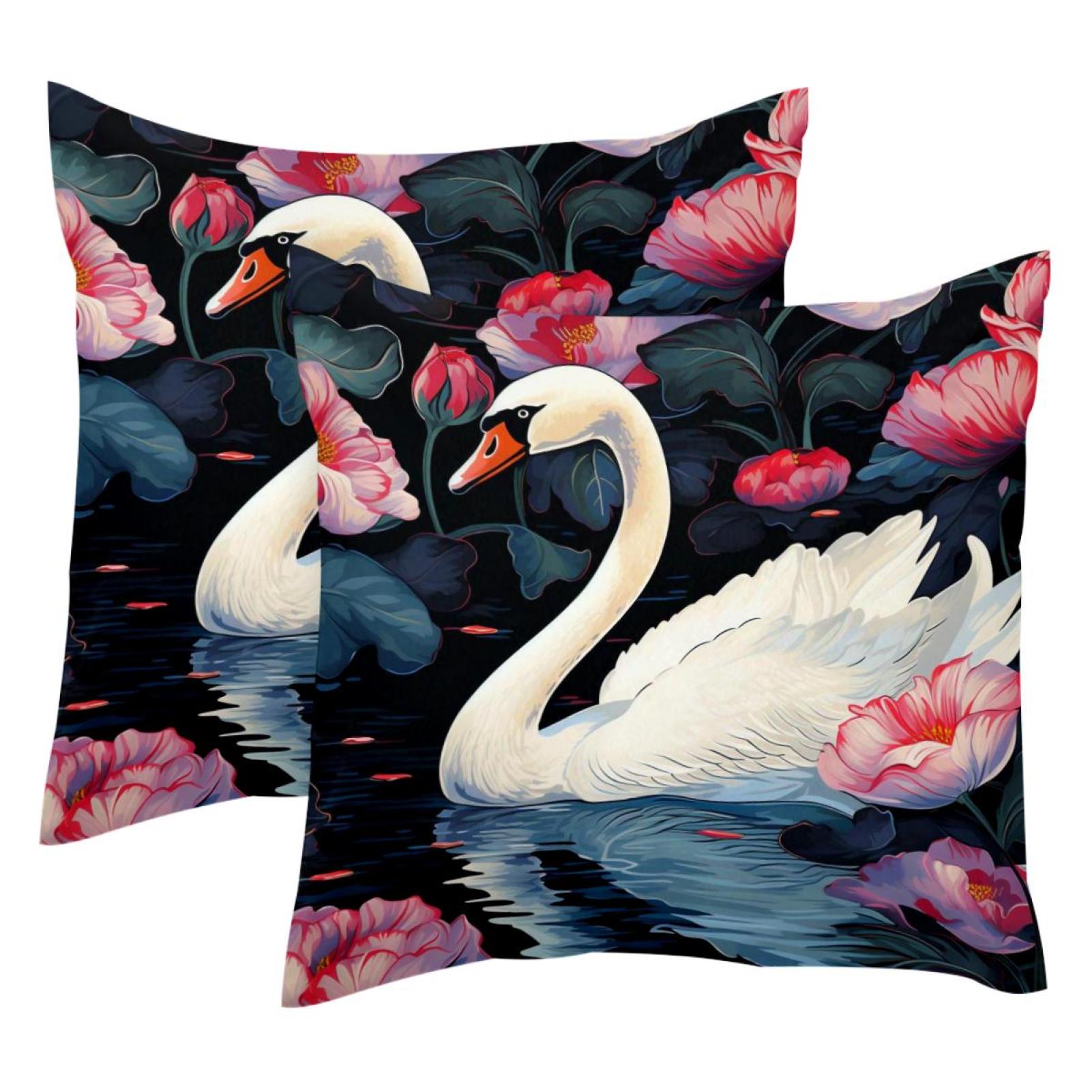 Swan Luxurious Velvet Throw Pillow Inserts 2PCS Chair Pillow Covers Bed ...