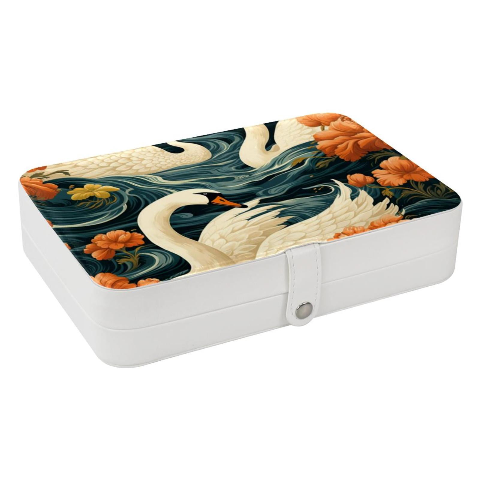 Swan PU Leather Jewelry Box with Removable Compartment and Necklace Holder - Portable Jewelry ...