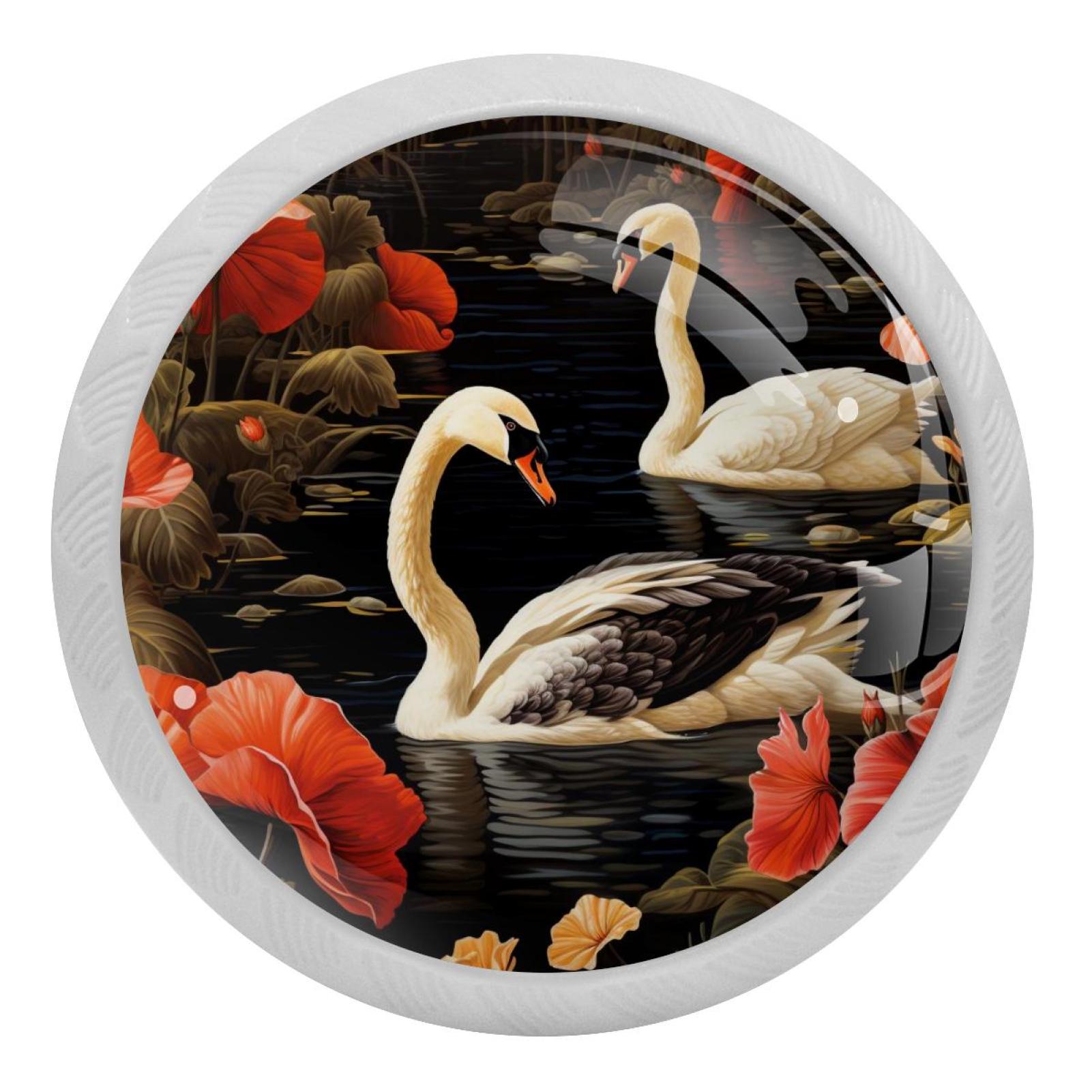 Swan Pattern 4PCS Cabinet Knobs Pulls Fluorescent Drawer Handle Cabinet ...