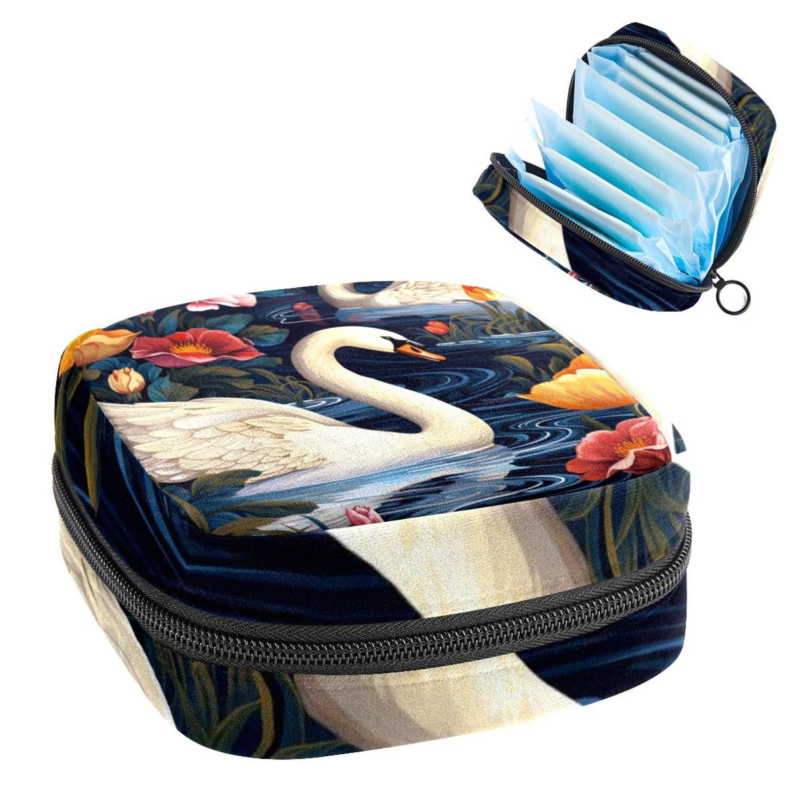 Swan Period Pouch Sanitary Napkin Pouch Travel Makeup Bag Small under ...