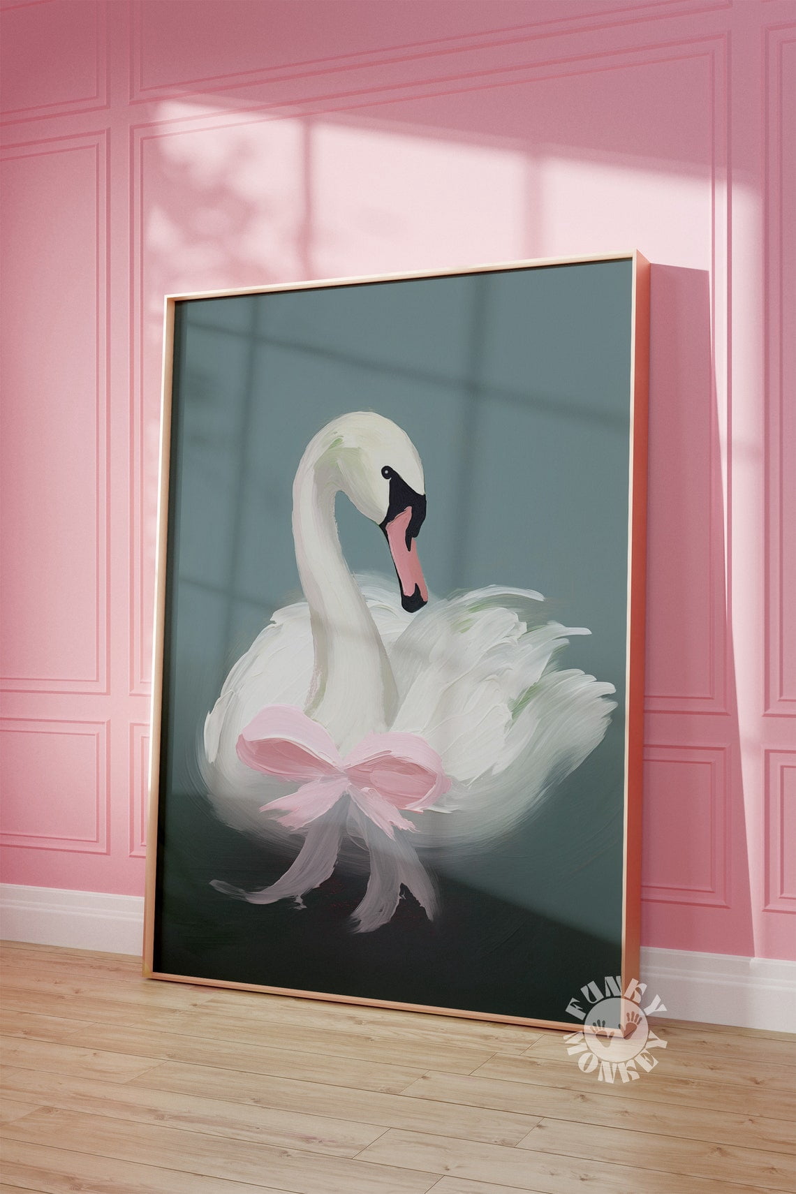 Swan Pink Bow Digital Print, Coquette Room Decor, Swan Painting, Girly ...