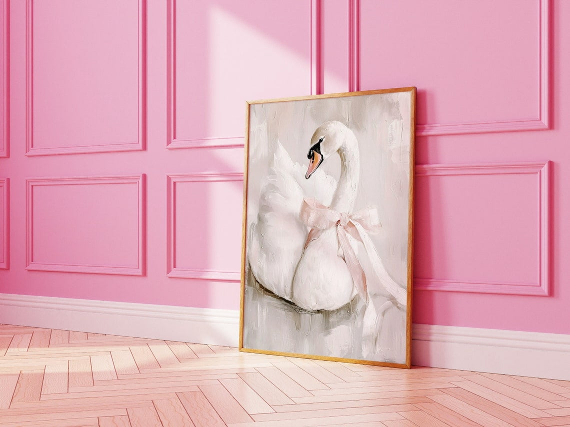 Swan with Pink Bow Nursery Decor Grandmillenial Poster Grandma Chic ...