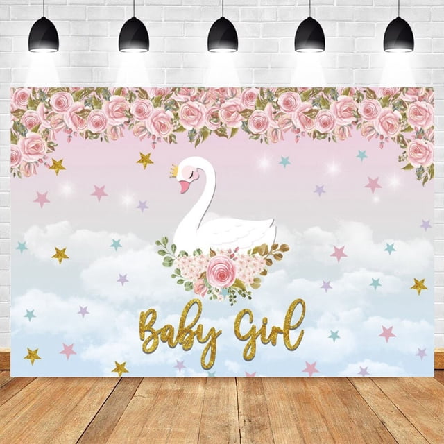 Swan Pink Flower Backdrop ss Girl Baby Birthday Party Decor Photography ...