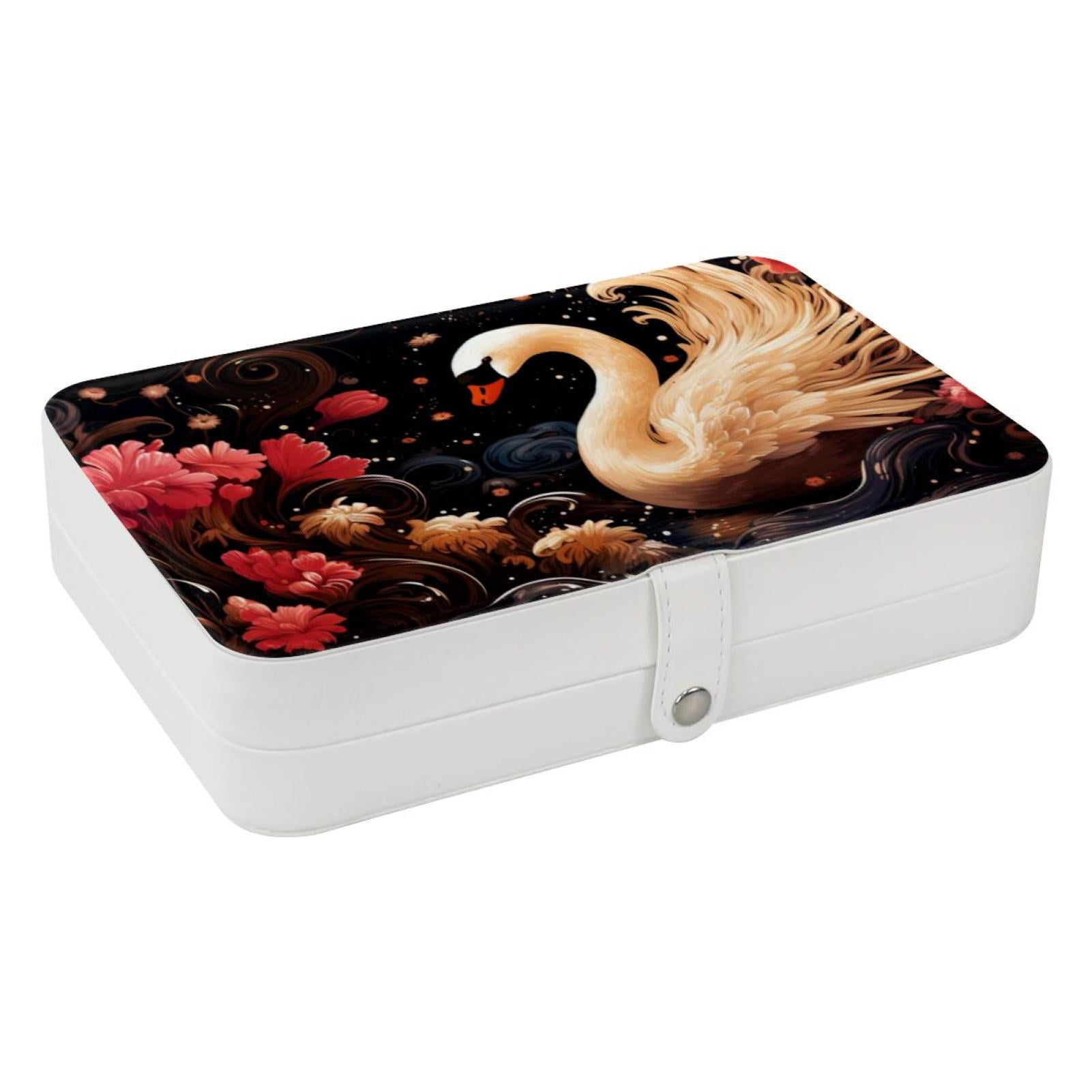 Swan Portable PU Leather Jewelry Organizer with Removable Compartment, Necklace Holder, Bracelet ...
