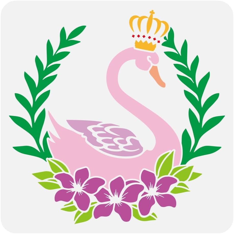 Swan Princess Large Stencil 11.8×11.8" Swan with Crown Painting Stencils Flowers and Swan ...