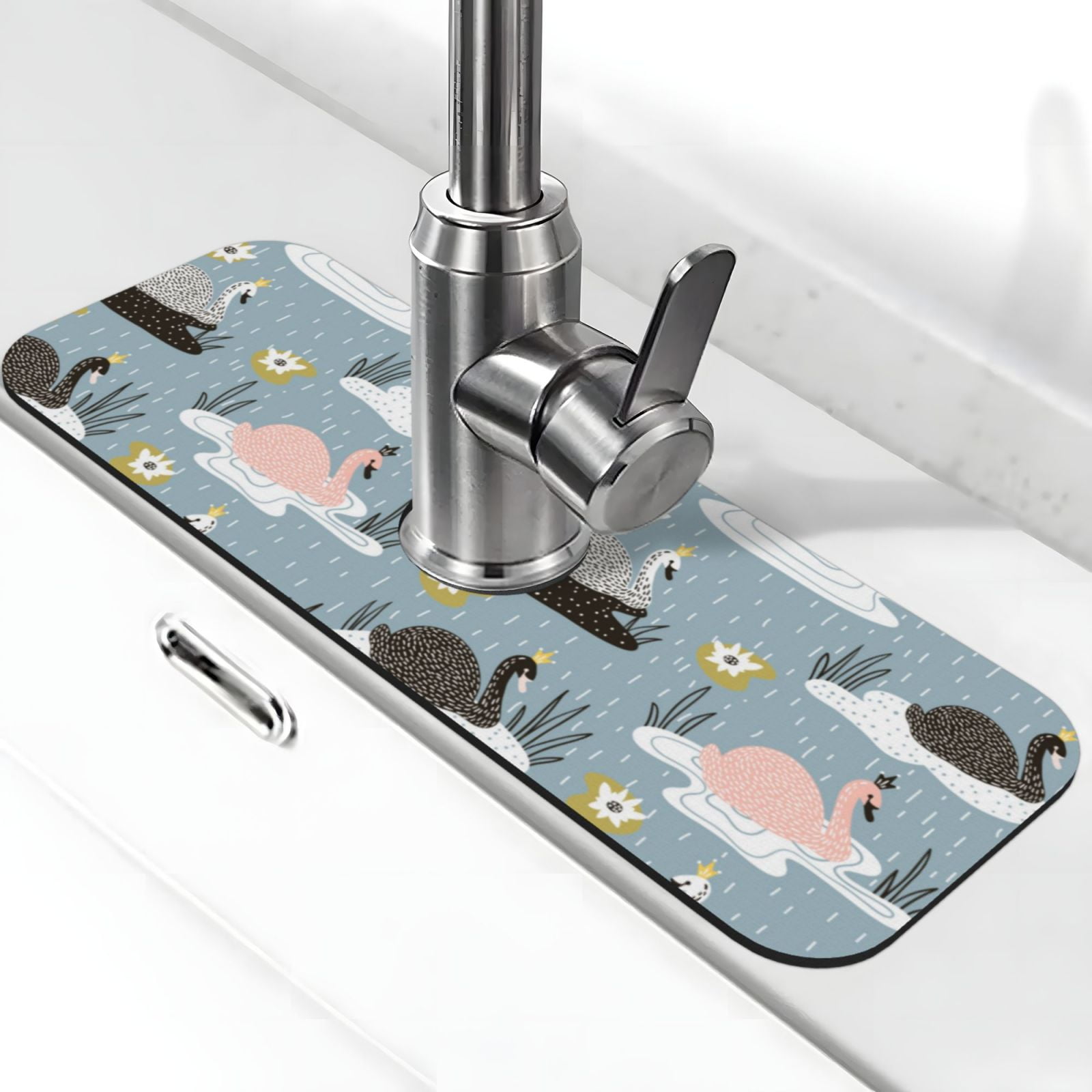 Swan Princess On Lake Faucet Mat for Kitchen Sink, Draining Mat for ...
