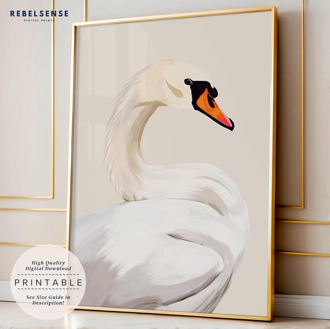 Swan Print, Aesthetic Bird Painting Download, Bird Lover Gift, Animal ...