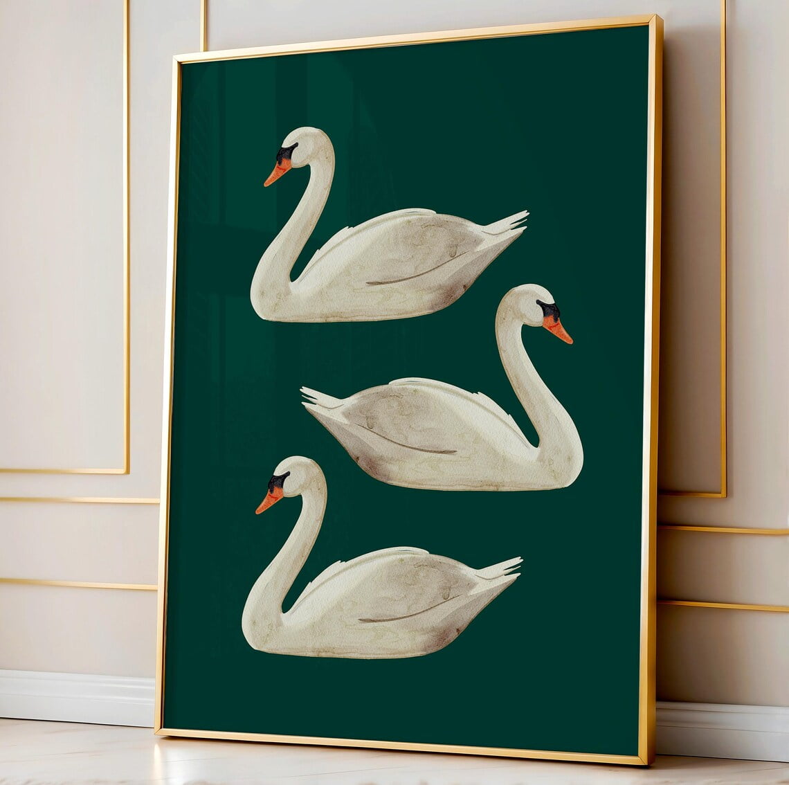 Swan Print, Emerald Green Print, Watercolor Swan Painting, Dark ...