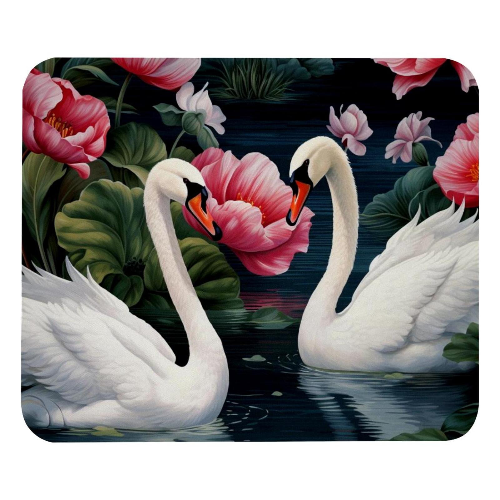 Swan Printed Gaming Mousepad Desk Pad, Square 8.3x9.8 Inch Non-Slip ...