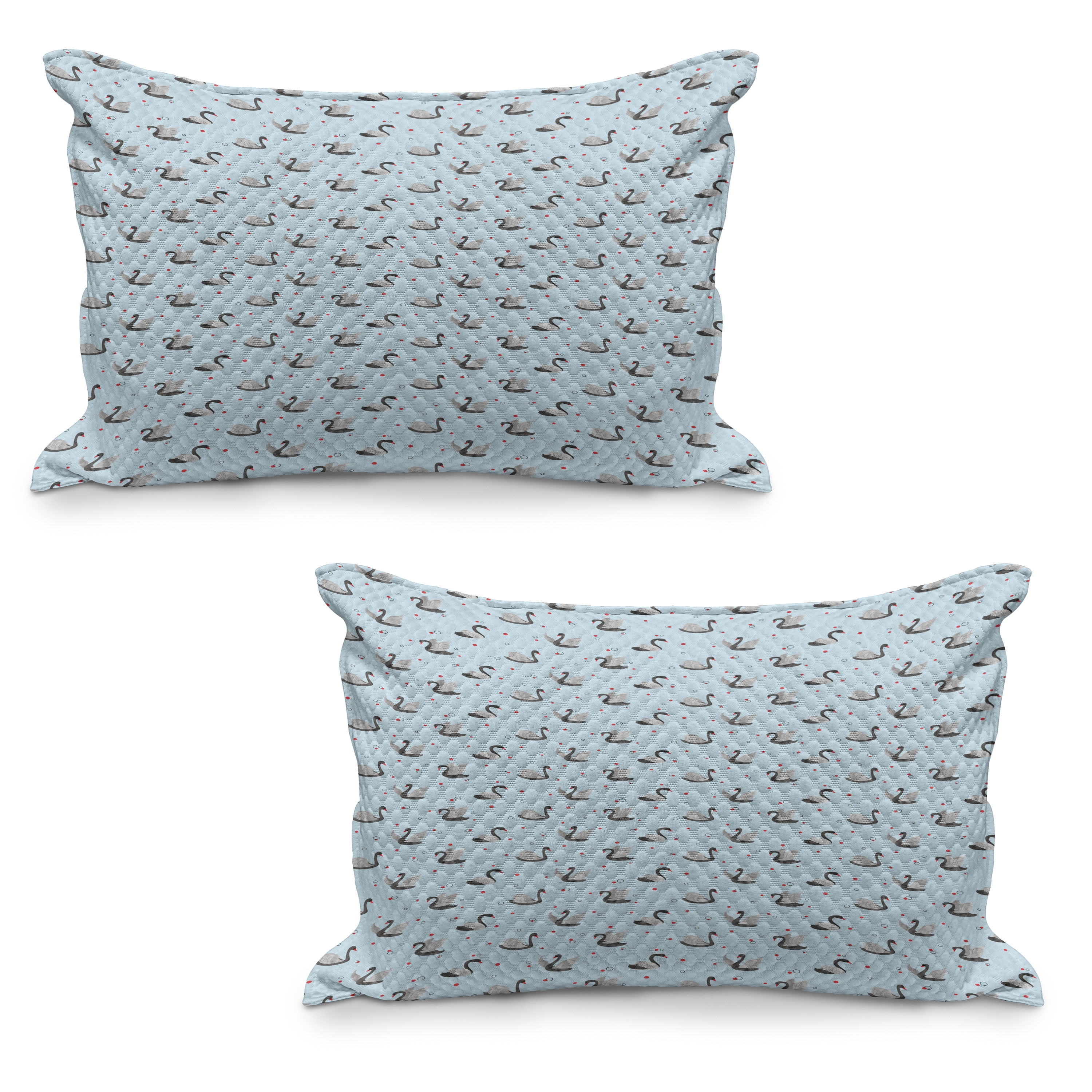 Swan Quilted Pillowcover Set of 2, Dark Color Swans on Pale Blue ...