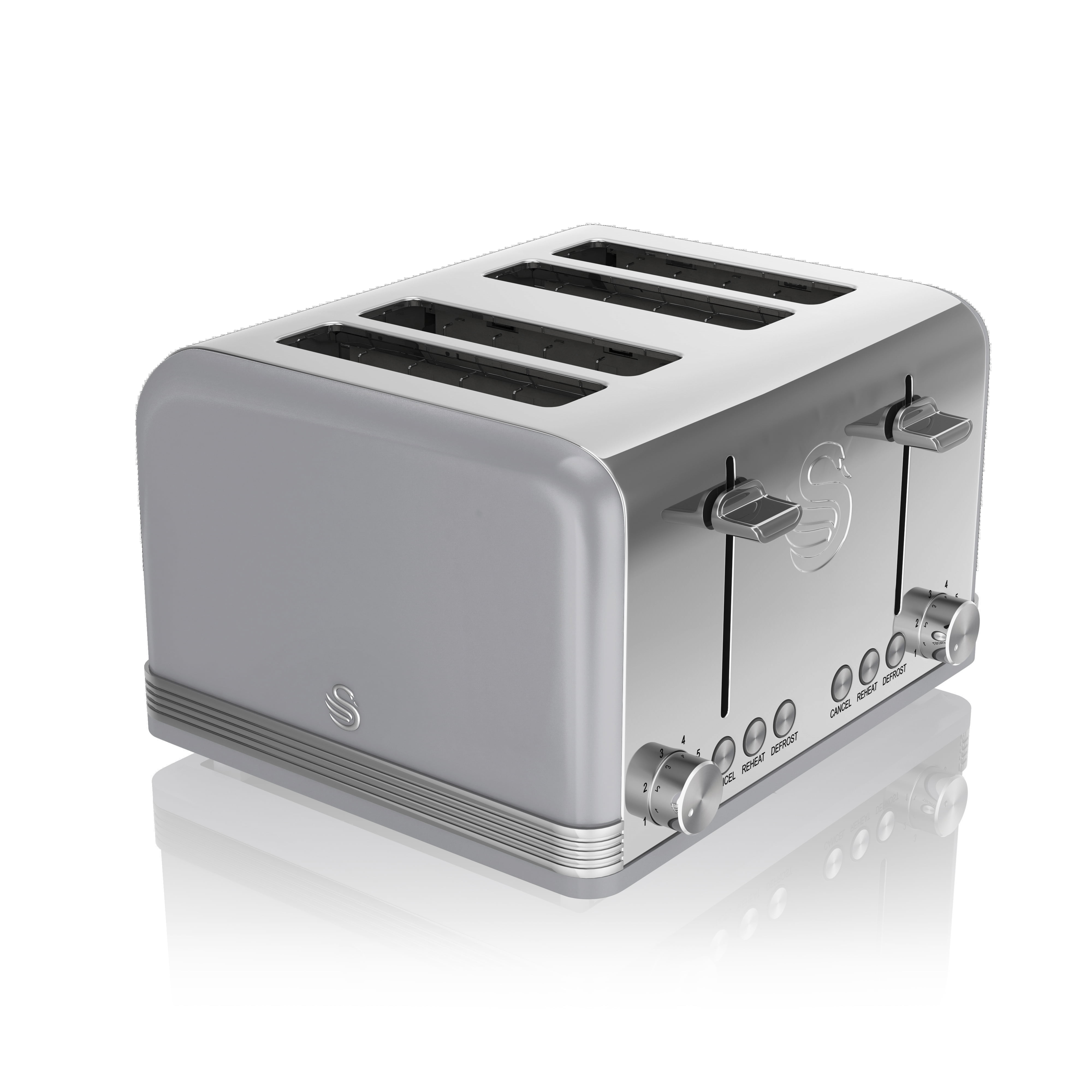 Swan Retro 4 Slice Toaster, 1600W, ST19020GRN, Grey - Walmart.com