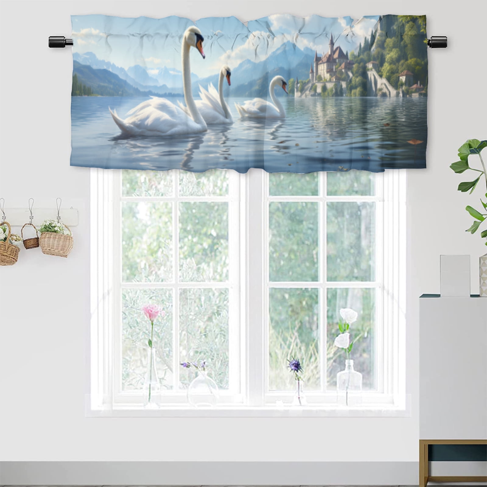 Swan Rod Pocket Thermal Insulated Curtain Valance Lovers Swans Dreamy ...