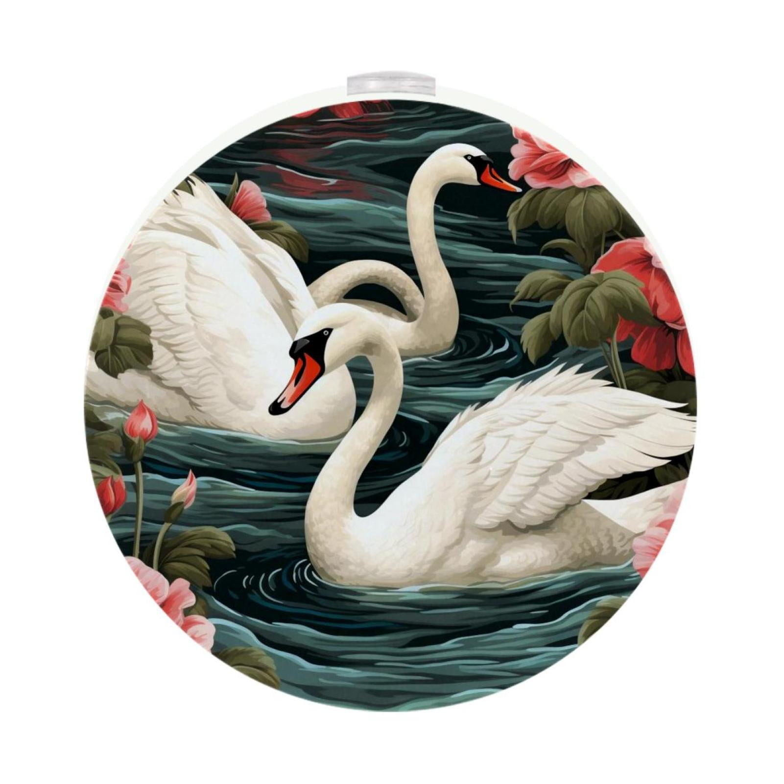 Swan Round LED Night Light-2PCS, Portable Plug-in Wall Lamp with Soft ...