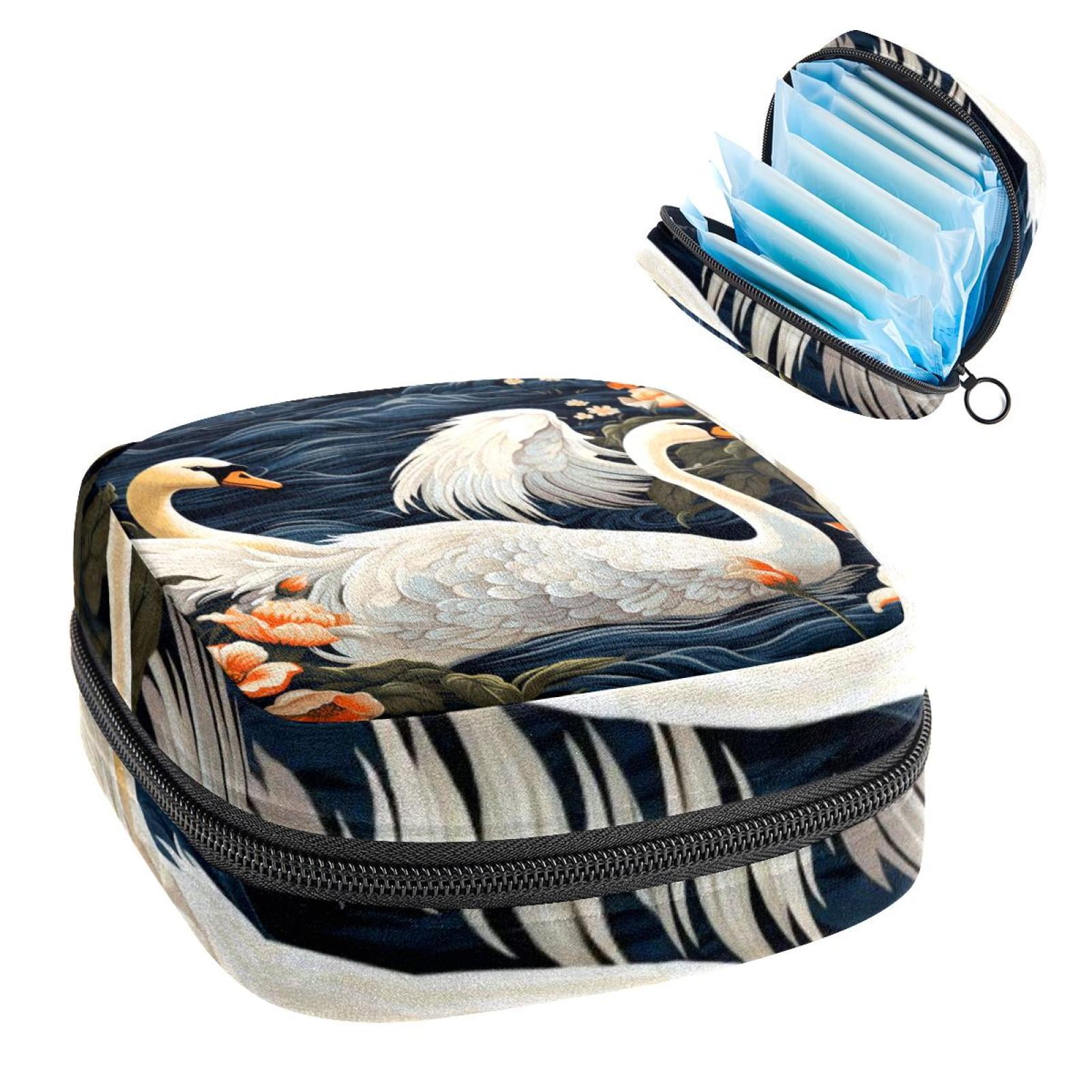 Swan Sanitary Napkin Bag Pouch with Zipper, Period Purse Large Pouch ...