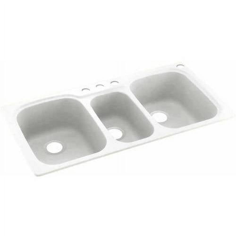 Swan Solid Surface 3-Bowl Kitchen Sink (44" x 22") with 4 Faucet Holes ...