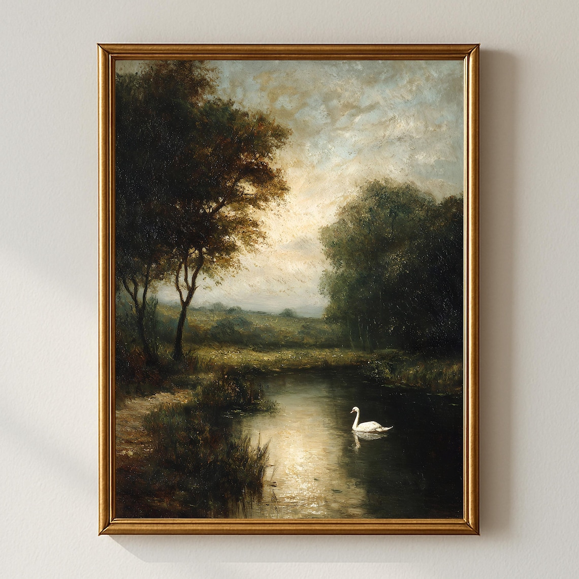 Swan At Sunset Wall Art, Vintage Landscape, Romantic Nature Print ...
