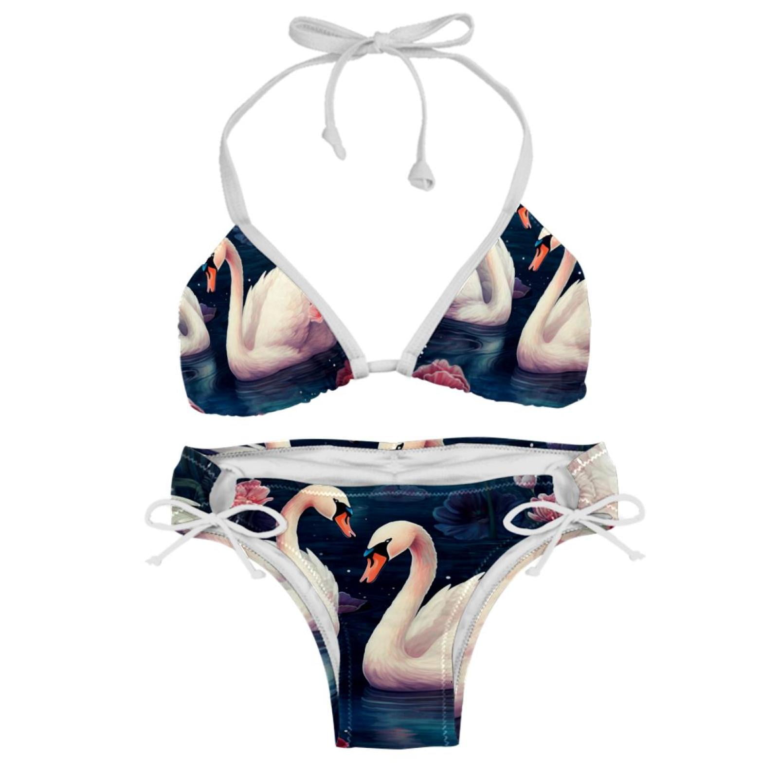 Swan Swim Suit Women Bikini Set, Detachable Sponge, Adjustable Strap ...