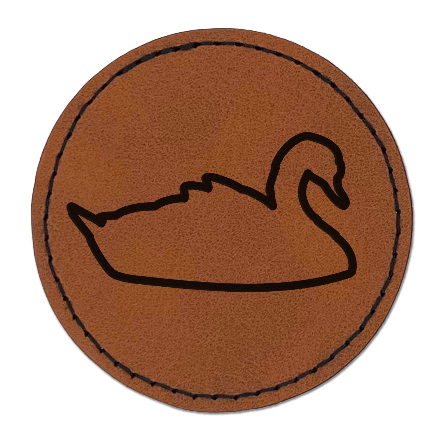 Swan Swimming Outline 2.5" Faux Leather Round Engraved Iron-On Patch ...