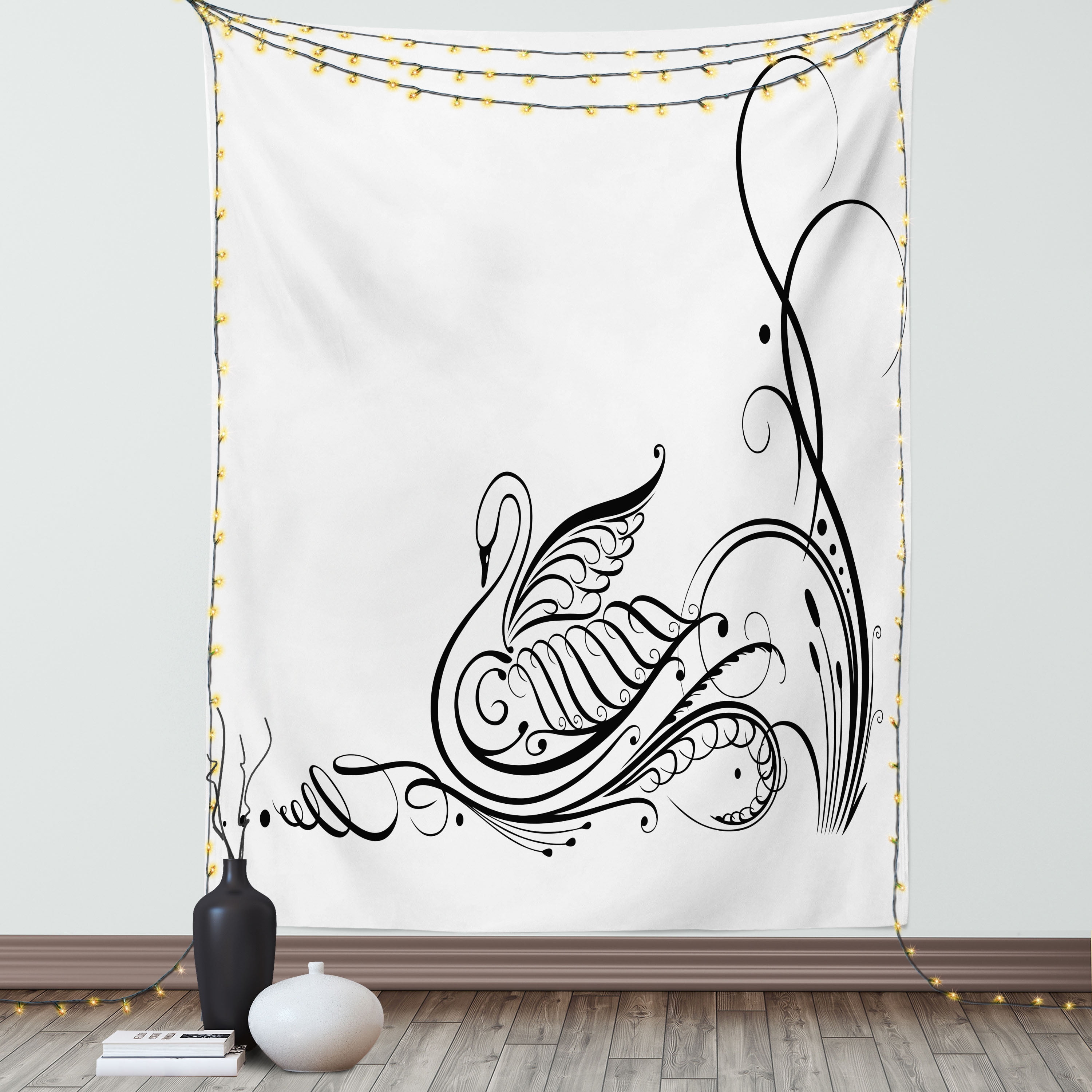 Swan Tapestry, Exquisite Black Swan River Calligraphy Style Artsy ...