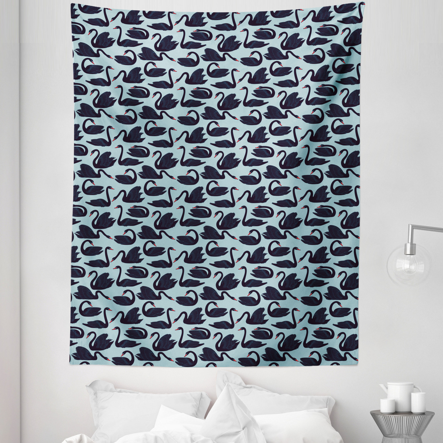 Swan Tapestry, Pattern of Long Necked Aquatic Bird, Fabric Wall Hanging ...