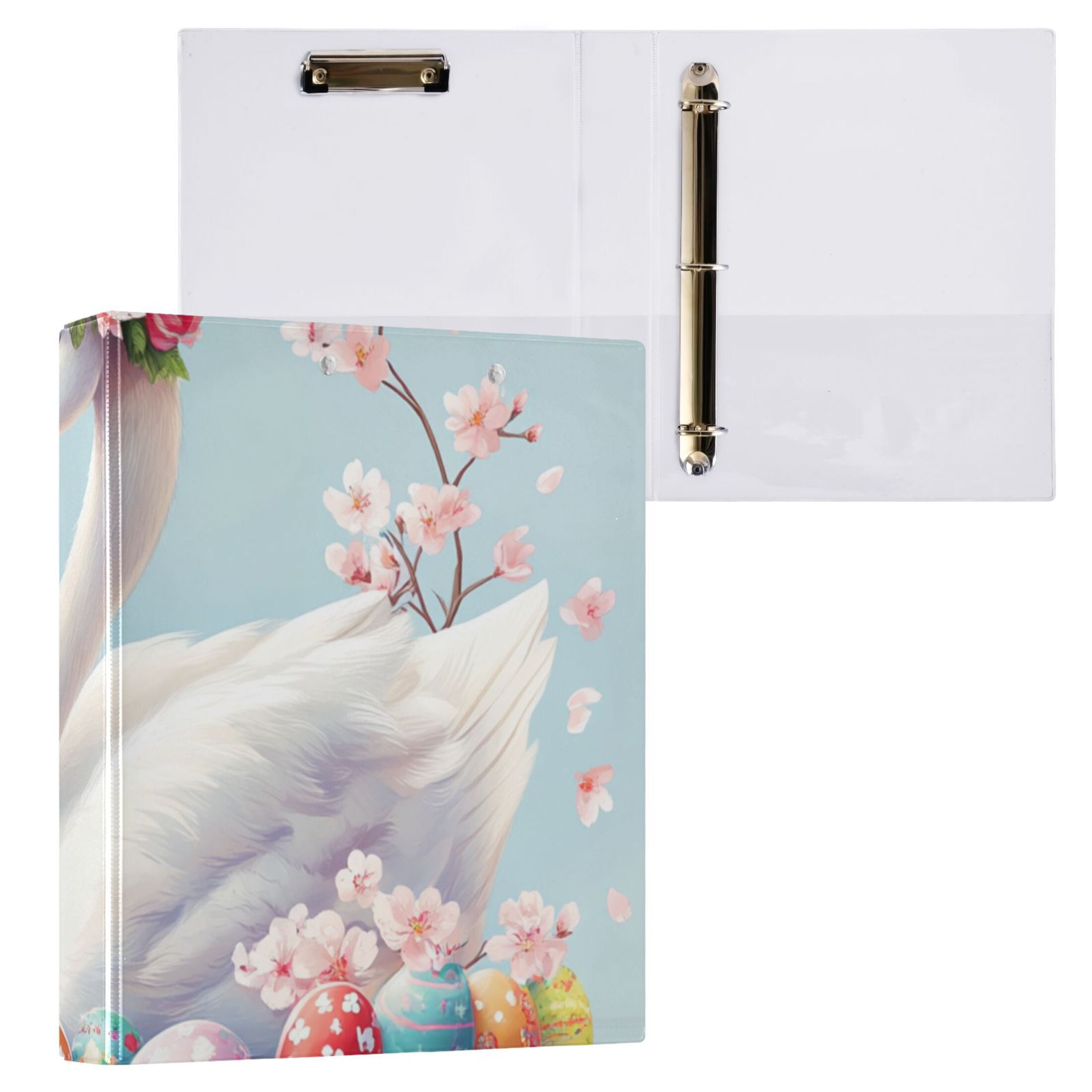 Swan Wearing Wreath Easter Eggs Round Ring Binder 3 Rings 1.5" Capacity ...