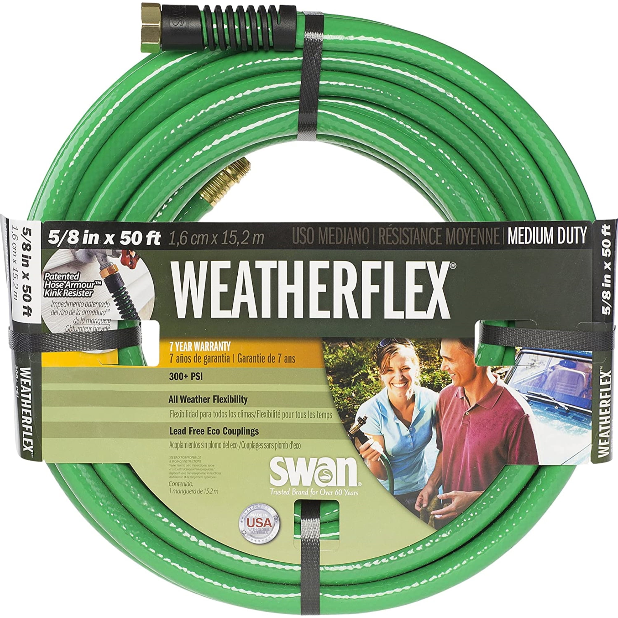 Swan WeatherFLEX® Anti-Kink Medium Duty Garden Hose, Water Free, Green ...