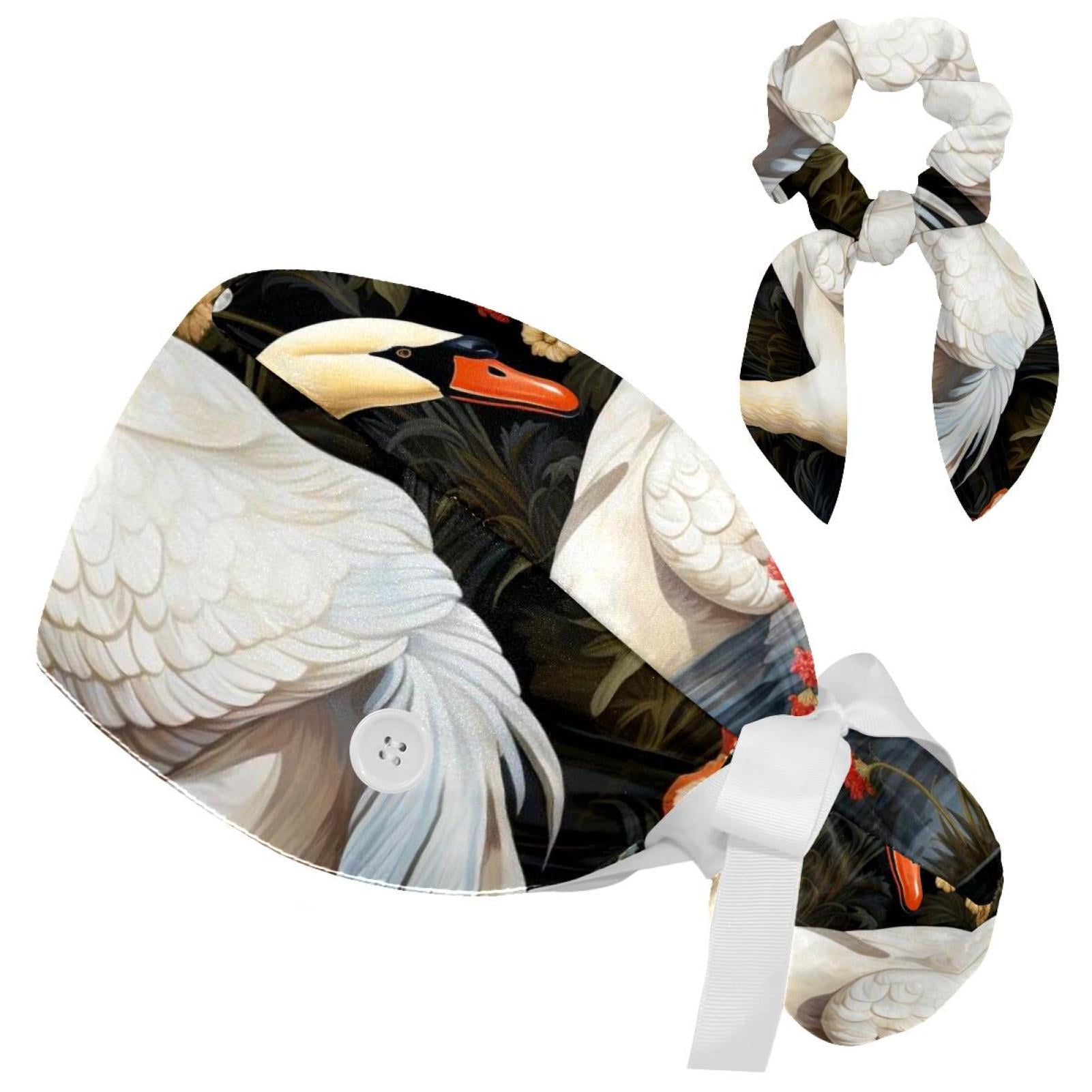 Swan Working Cap with Bow Hair Matching Scrunchy，Adjustable Surgical ...