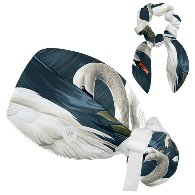 Swan Working Hat Adjustable Scrub Cap with Buttons and Bow Hair ...