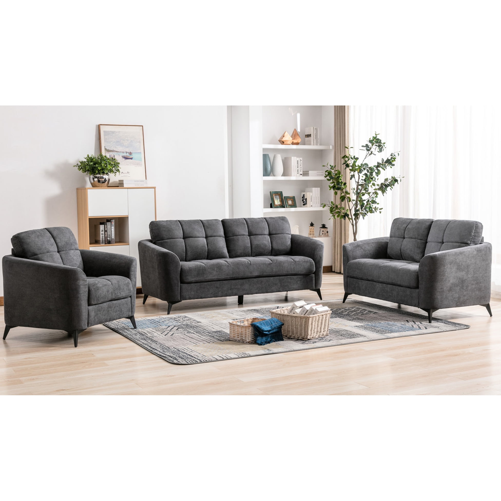 Swanky Gray Velvet Living Room Chair , Cushions, Pocket Coil Seating ...