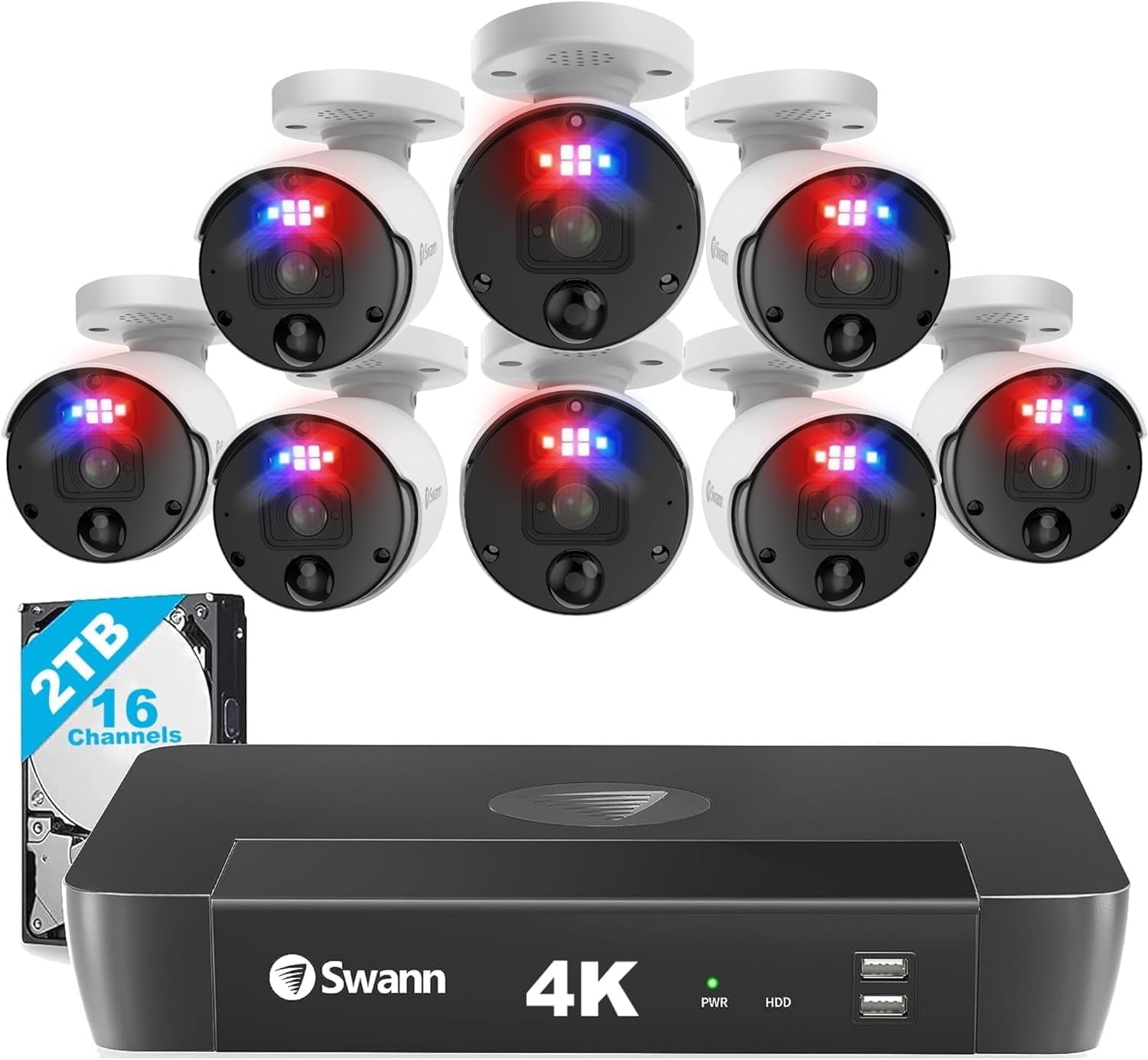 Swann 8 Camera 16 Channel 4K UHD NVR Security System, 2TB HDD, PoE ...