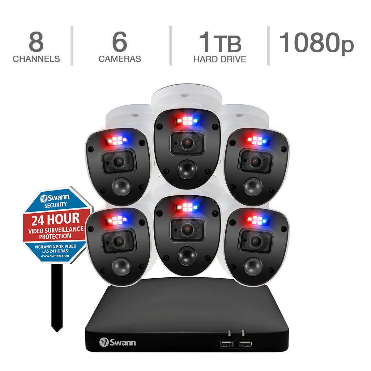 Swann Enforcer 8-Channel, 8-Camera Indoor/Outdoor Wired 1080p Full HD ...