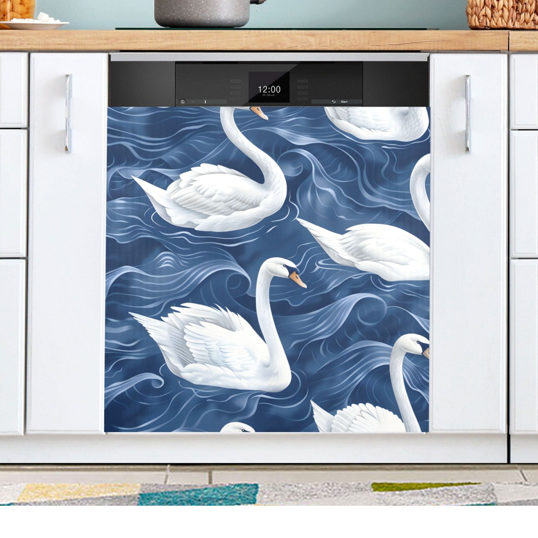 Swans Dishwasher Magnetic Refrigerator Magnet Cover Kitchen Art Panel ...