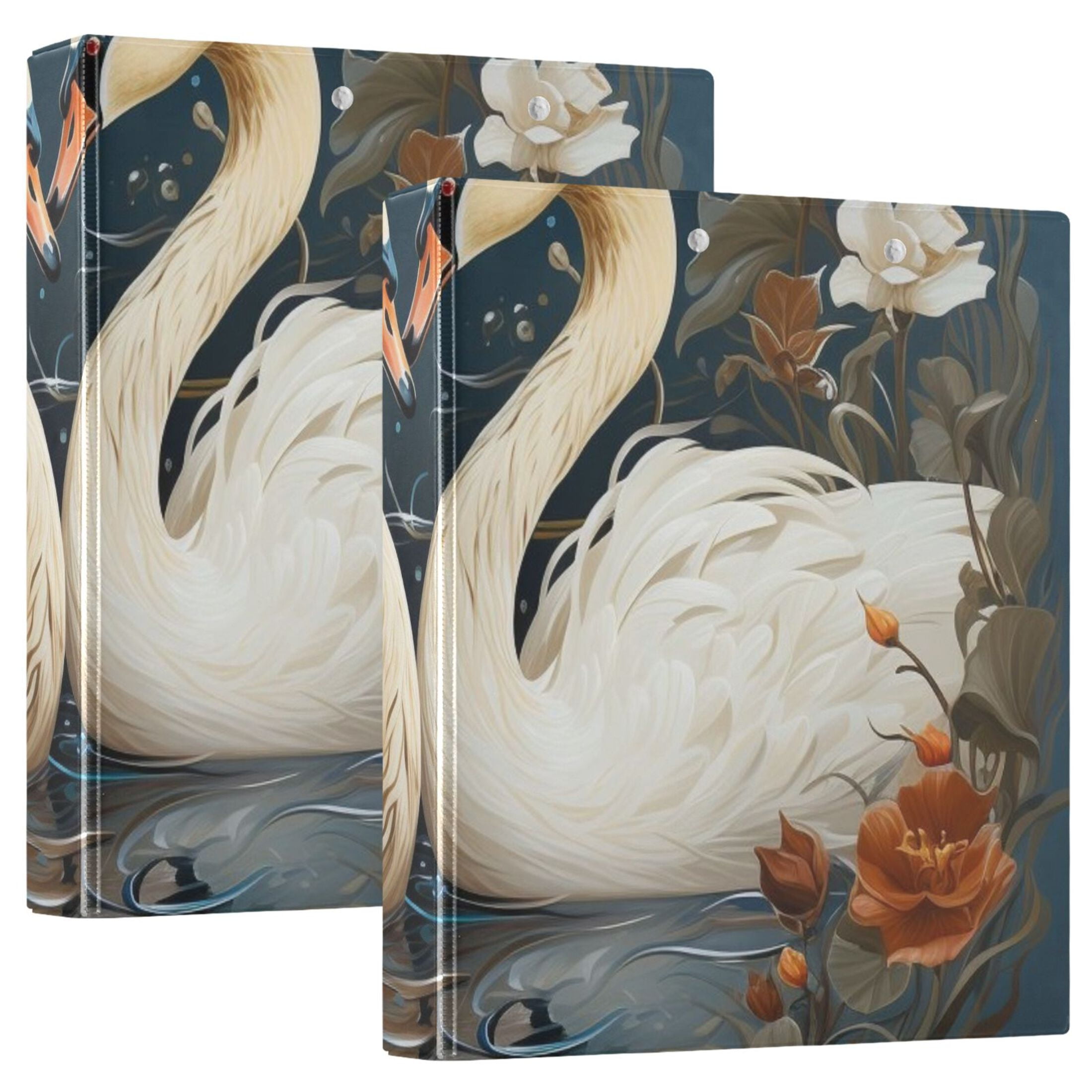 Swans Flowers Circle Birds 3 Ring Binders 1.5 inch Hardcover File ...