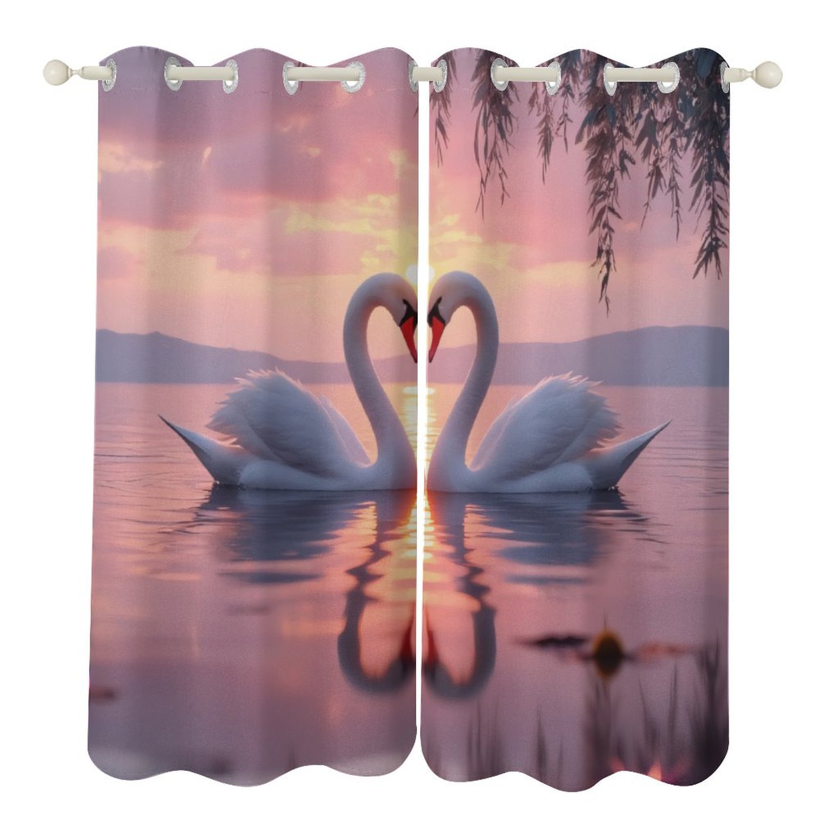 Swans Heart Sunset Reflection 2 Panels Curtains for Bedroom Living Room ...