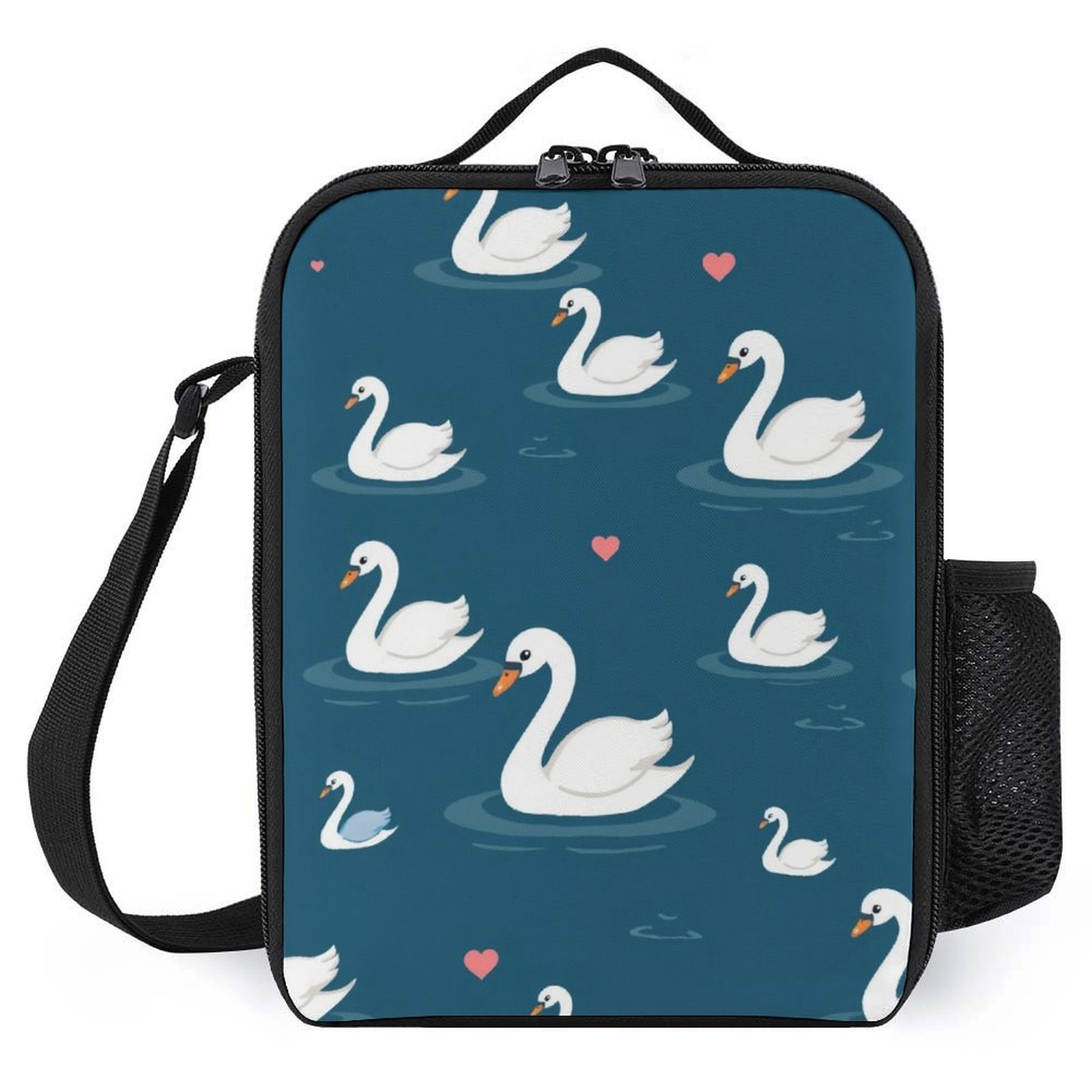 Swans Hearts Pattern Messenger Bag Cartoon Teenage Crossbody Bag Lunch ...