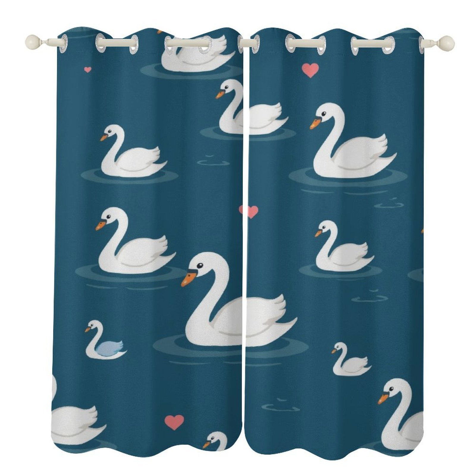 Swans Hearts Pattern Window Curtains Drapes Bedroom Living Room Kitchen ...