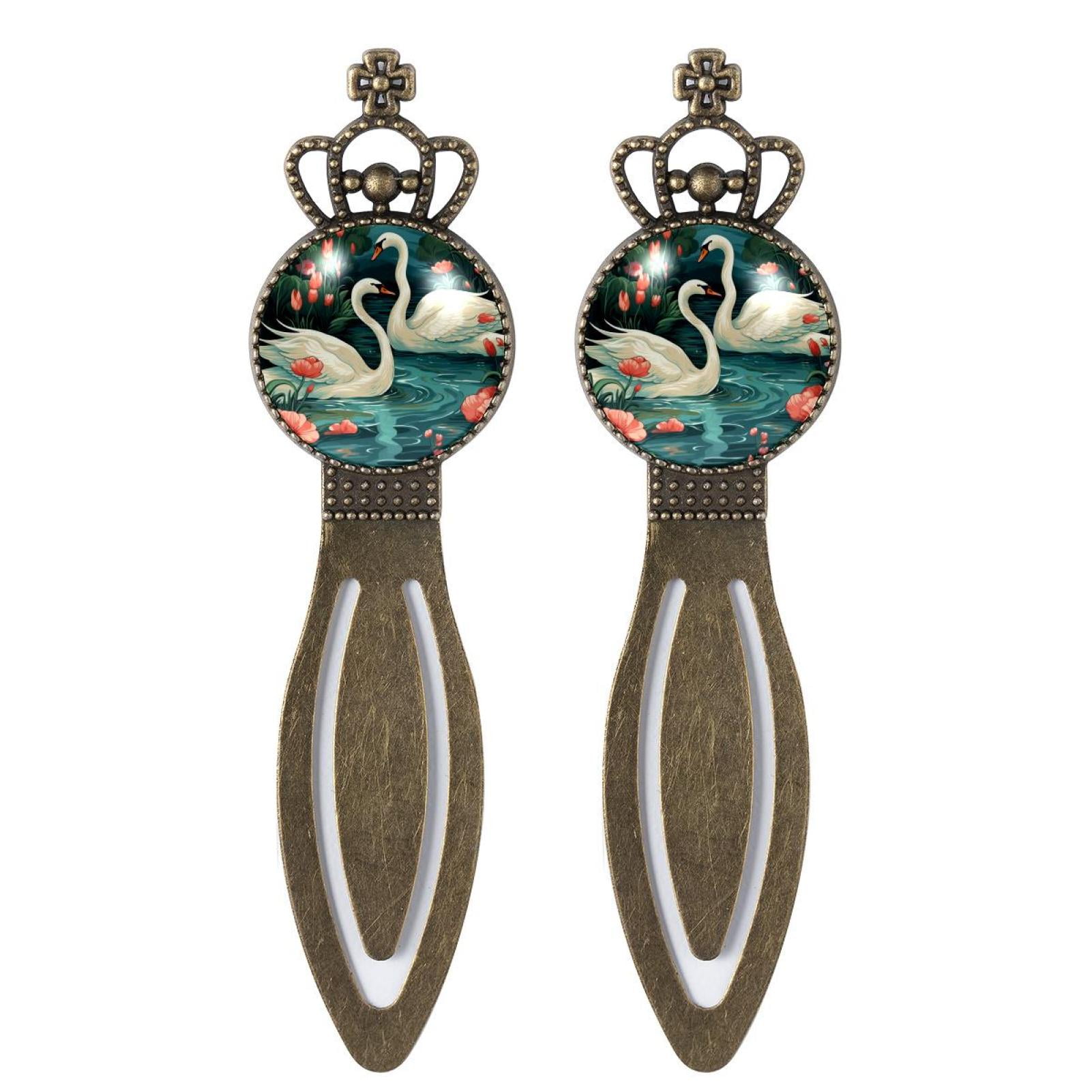 Swans Set of 2 Vintage Copper Crown-Shaped Bookmarks - Stainless Steel ...