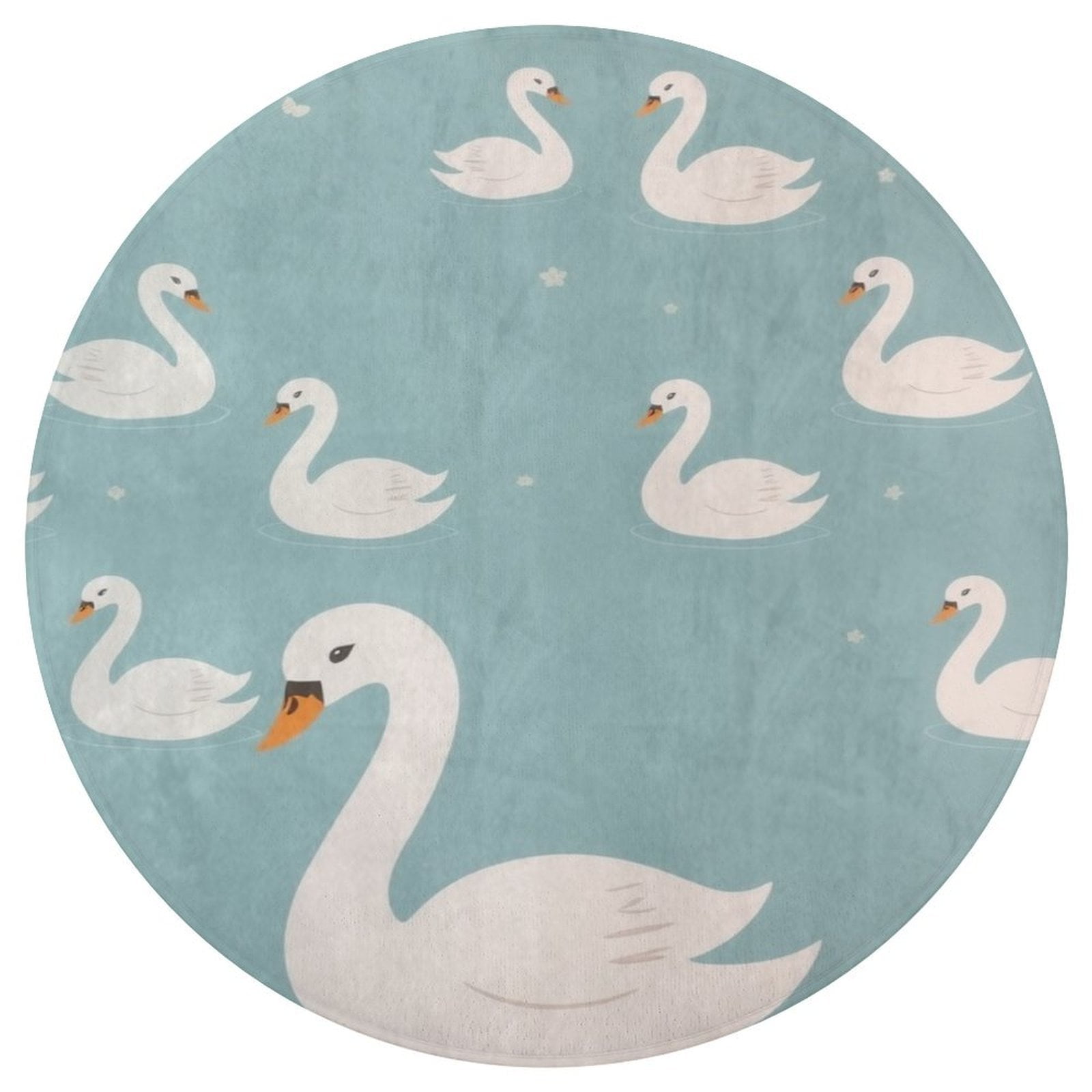 Swans Teal Background Pattern Round Carpets Living Room Sofa Coffee ...