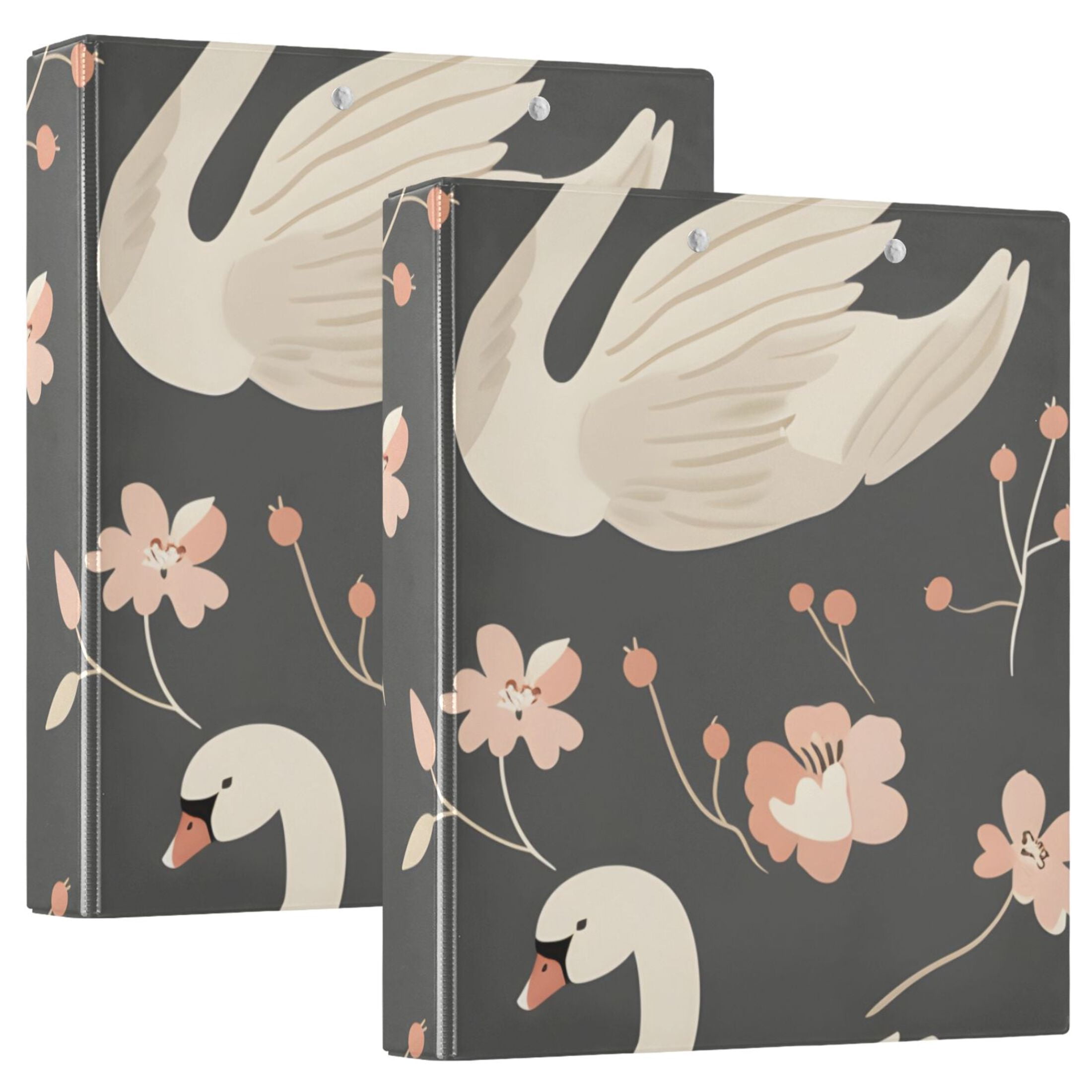 Swans and Flowers 3 Ring Binders 1.5 inch Hardcover File Folders with ...
