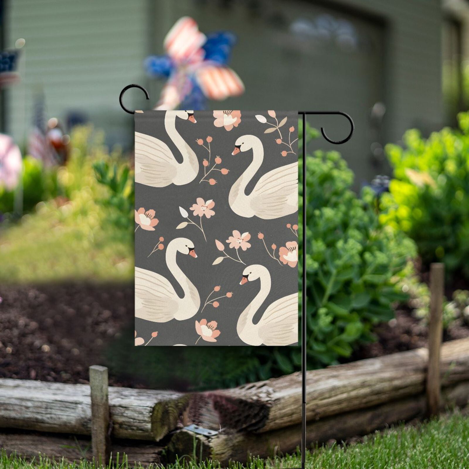 Swans and Flowers Garden Flag Double Sided Outdoor Banners for ...