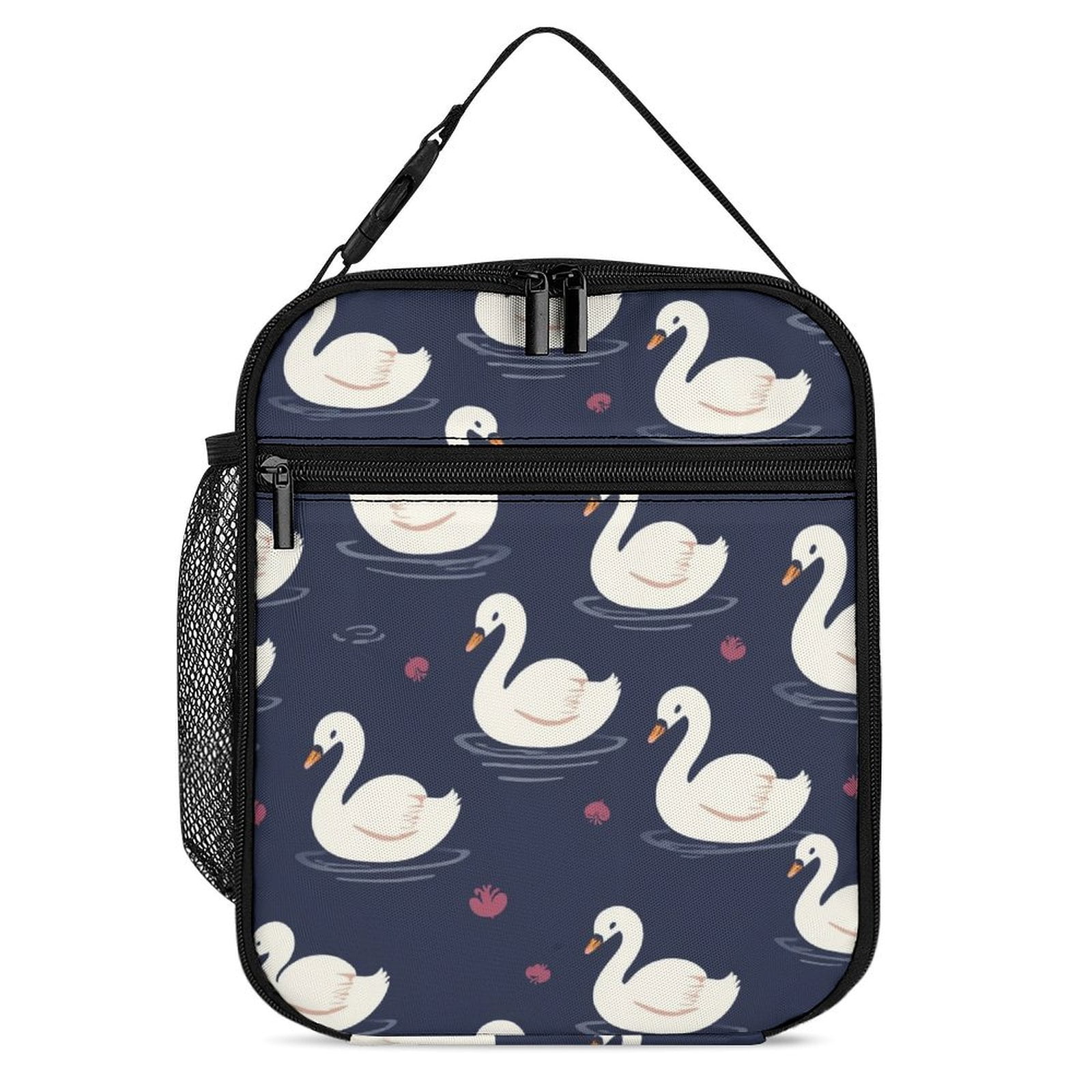 Swans on Dark Blue Lunch Bag Thermal Bag Lunch Container Portable Tote ...