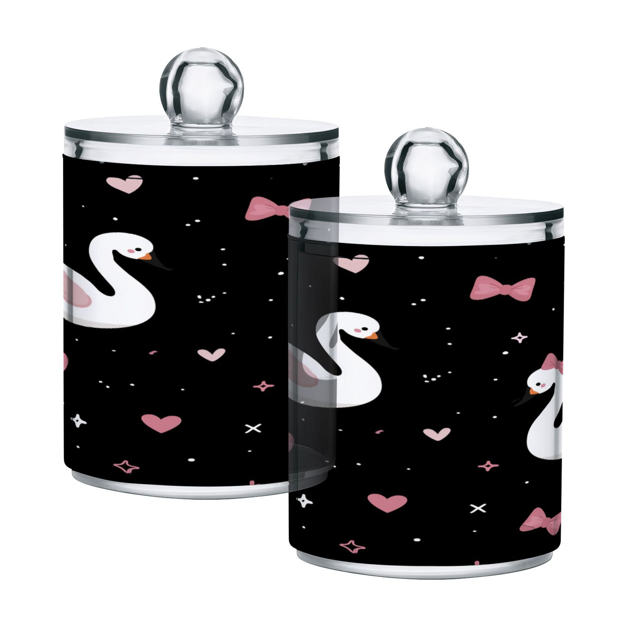 Swans with Pink Wings Bows Hearts Valentine Translucent Plastic Cans ...