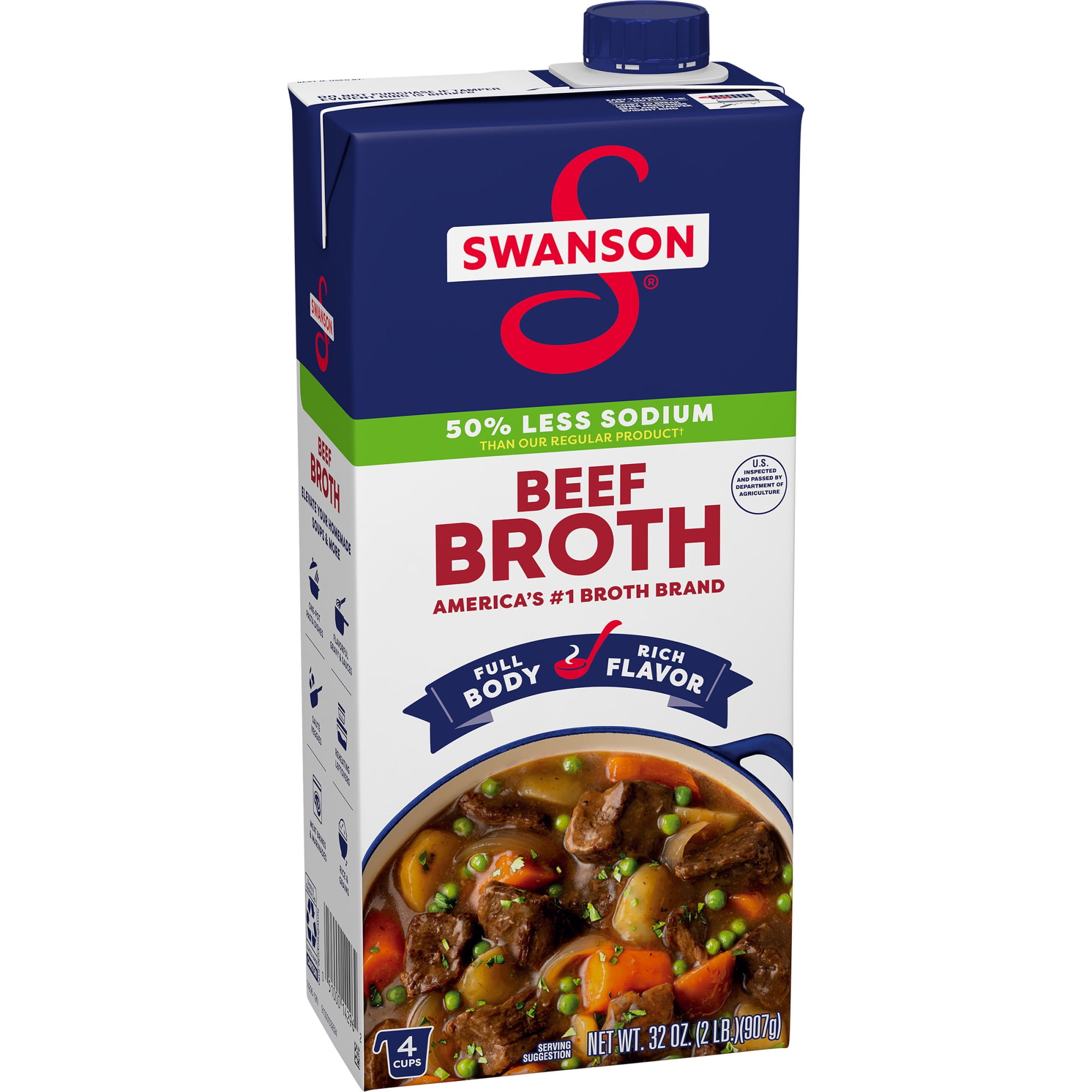 Swanson 100% Natural Roasted Beef & Vegetable Broth, Lower Sodium, 32 ...