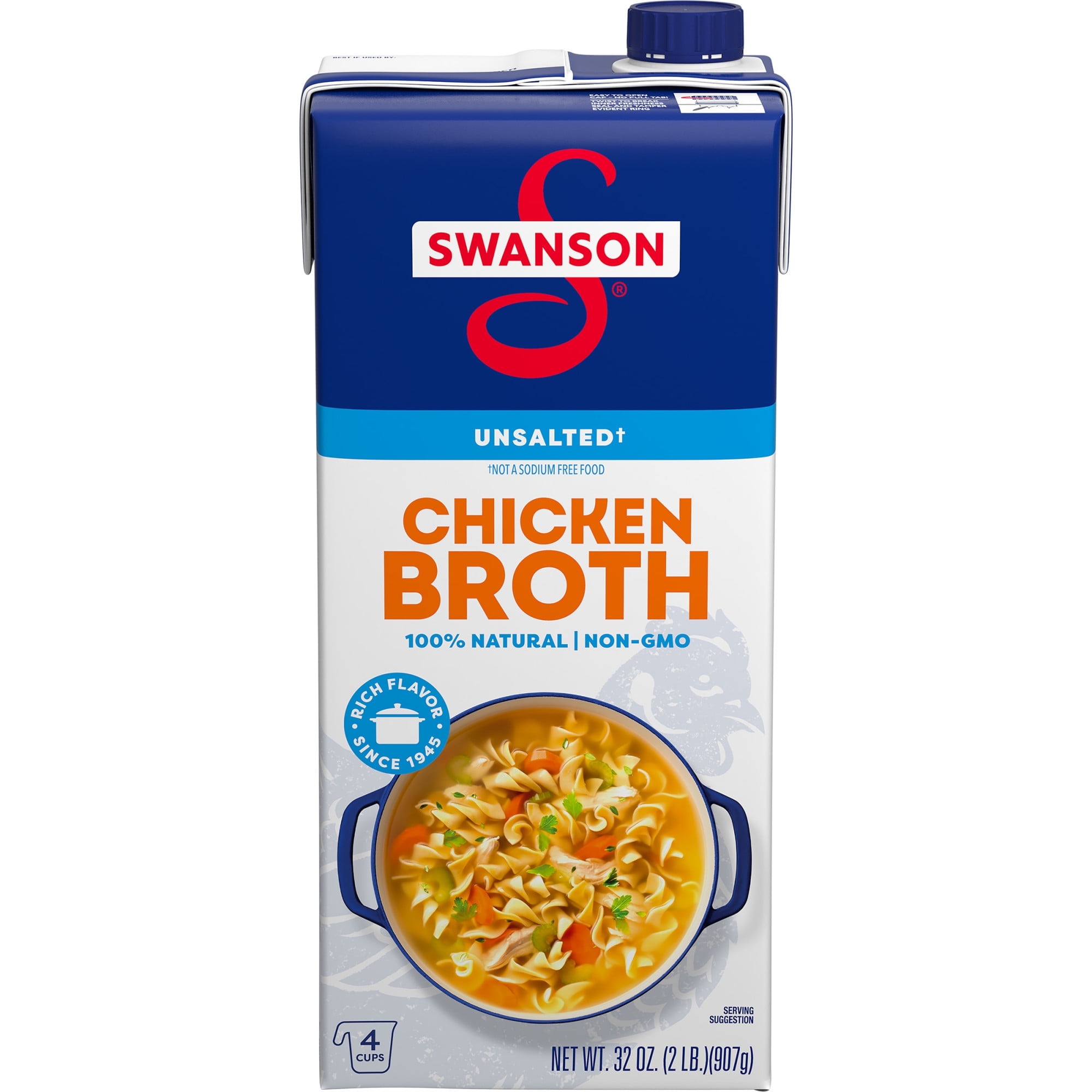 Swanson 100% Natural Unsalted Chicken Broth, 32 oz Carton (Pack of 4 ...